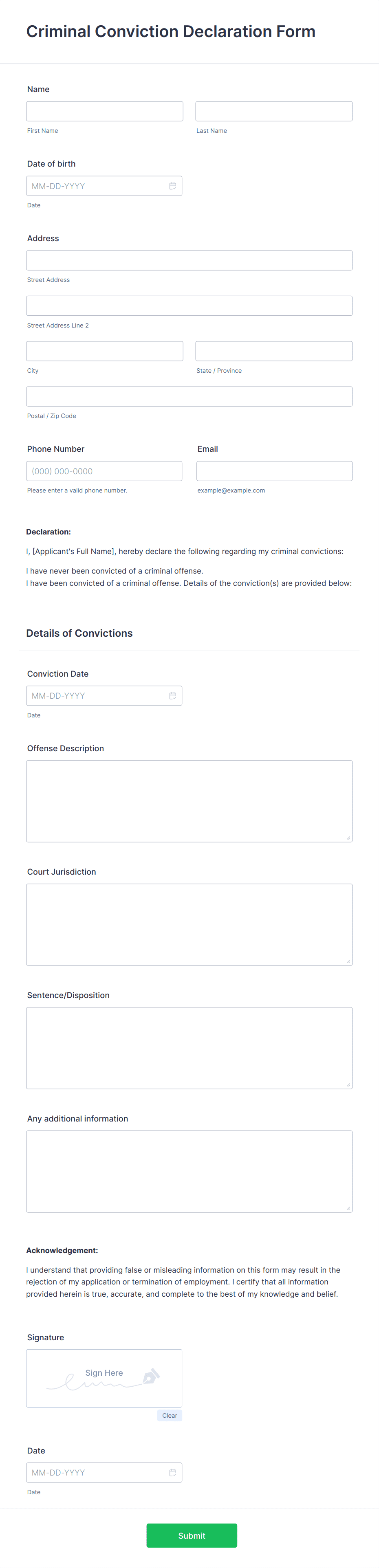 Criminal Conviction Declaration Form Template | Jotform