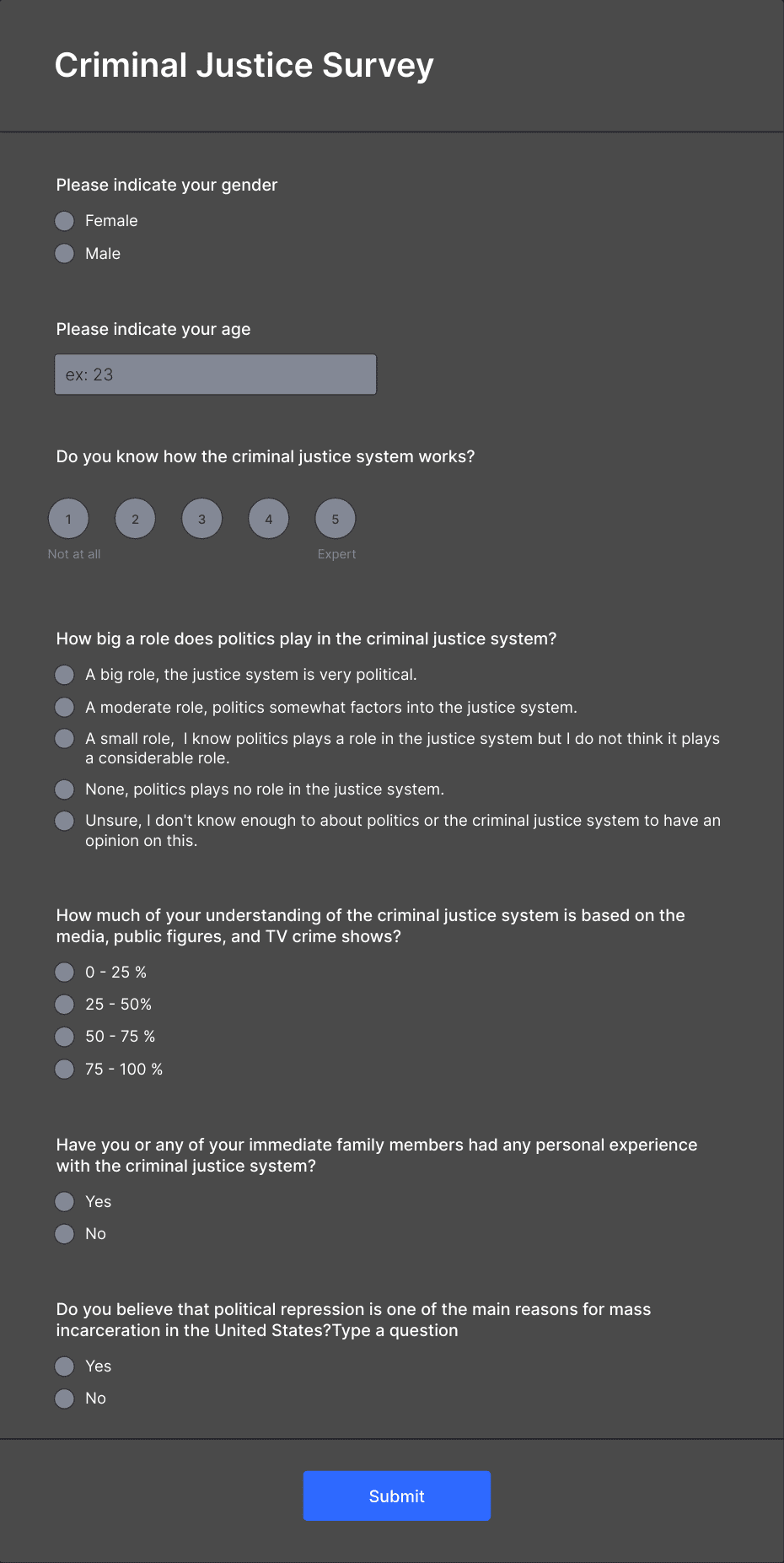 Criminal Justice Survey Form Template | Jotform