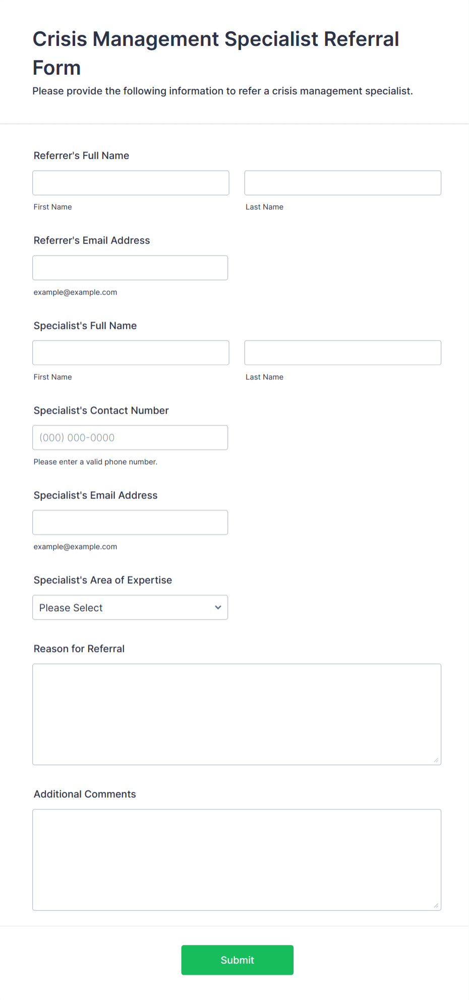 Crisis Management Specialist Referral Form Template | Jotform