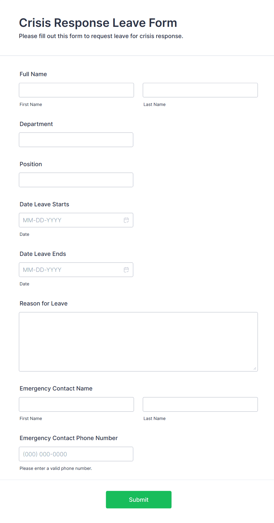 Crisis Response Leave Form Template | Jotform