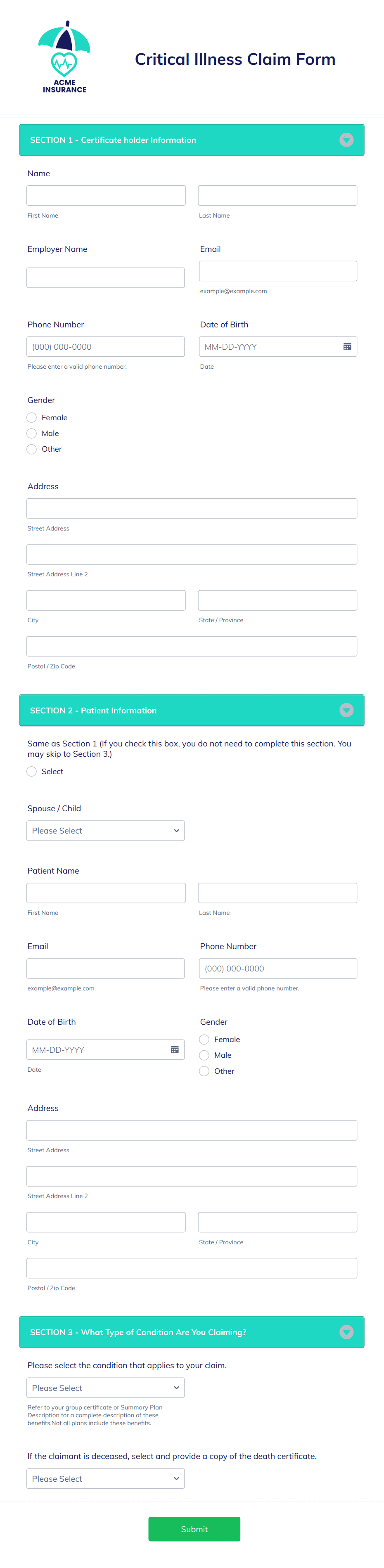 Critical Illness Claim Form Template | Jotform