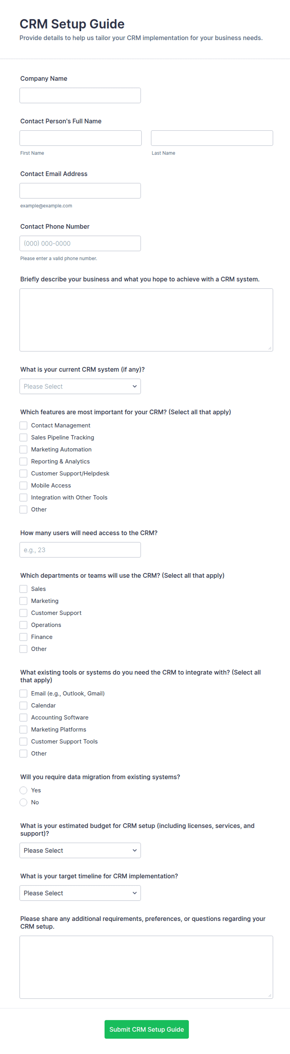 CRM Setup Guide Form Template | Jotform