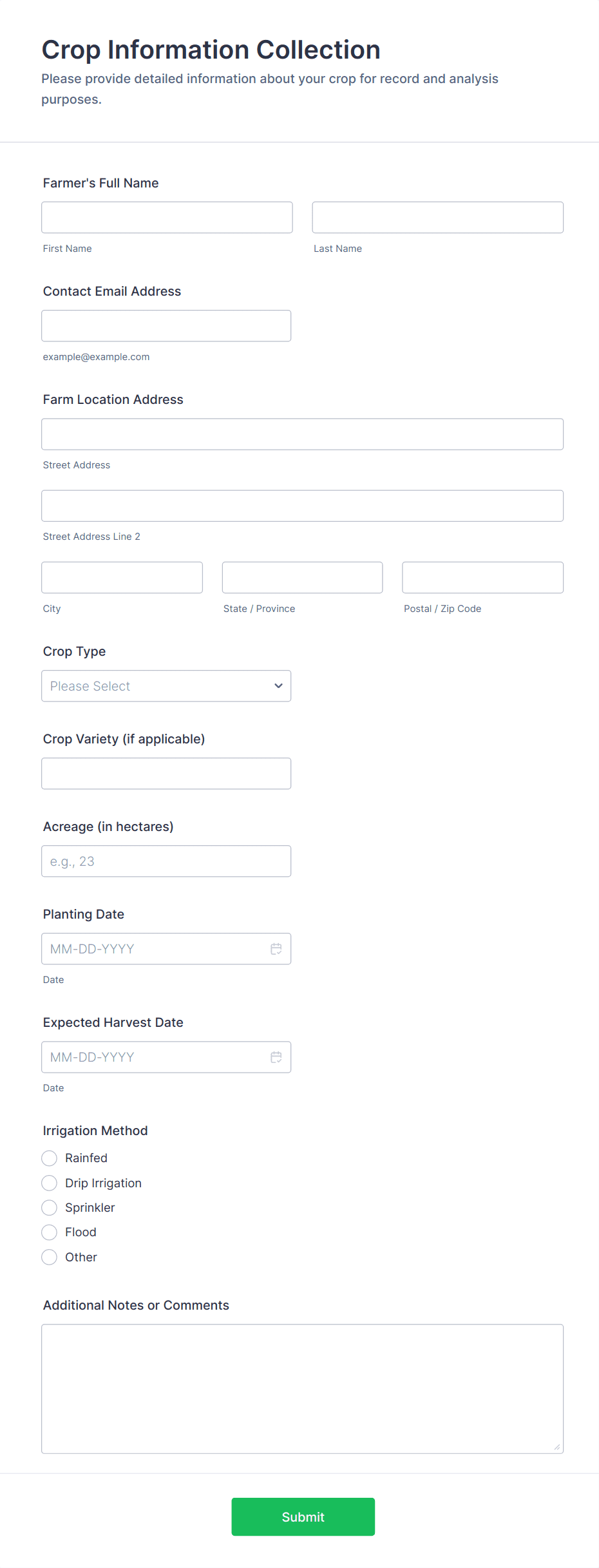 Crop Information Collection Form Template | Jotform