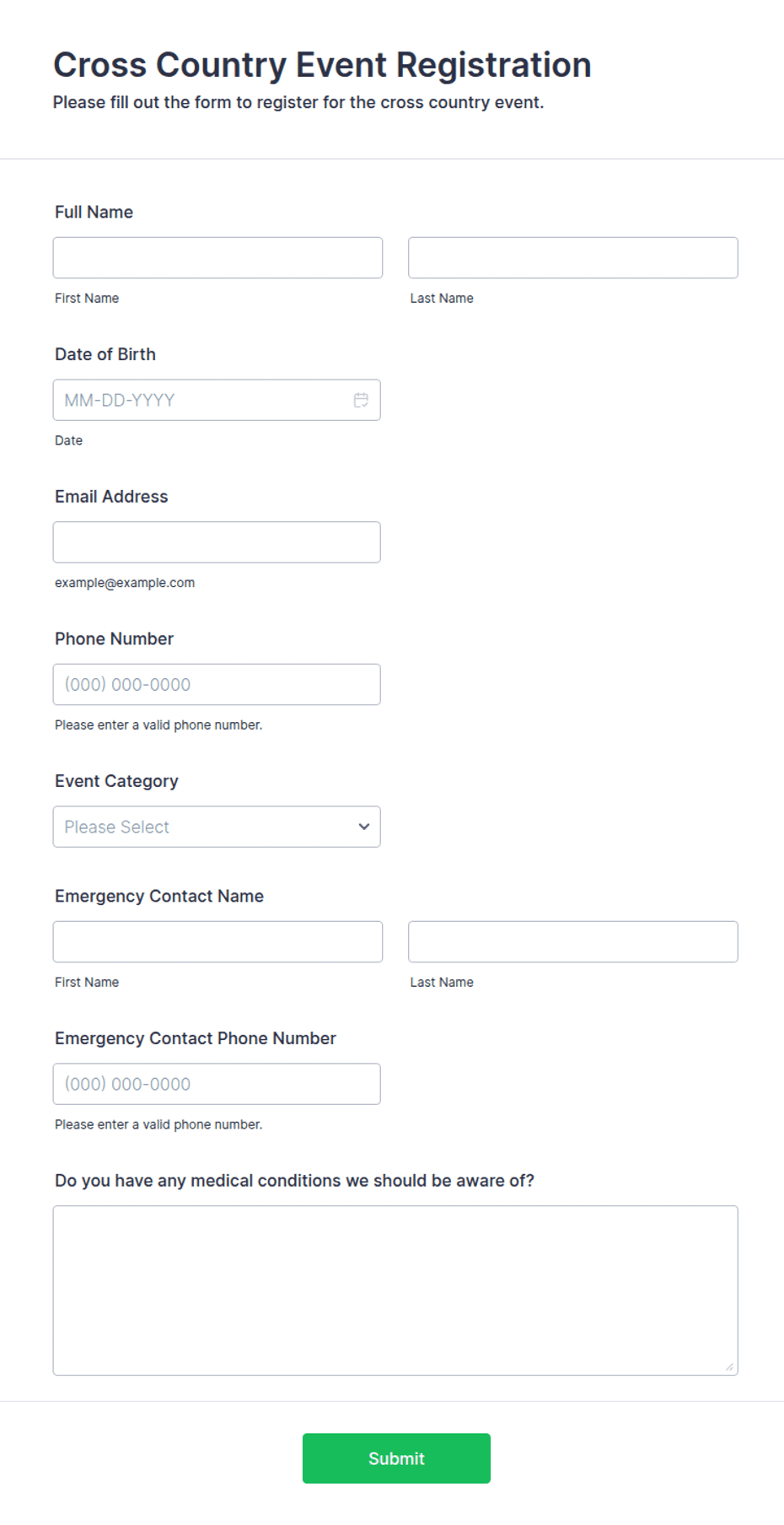 Cross Country Event Registration Form Template | Jotform