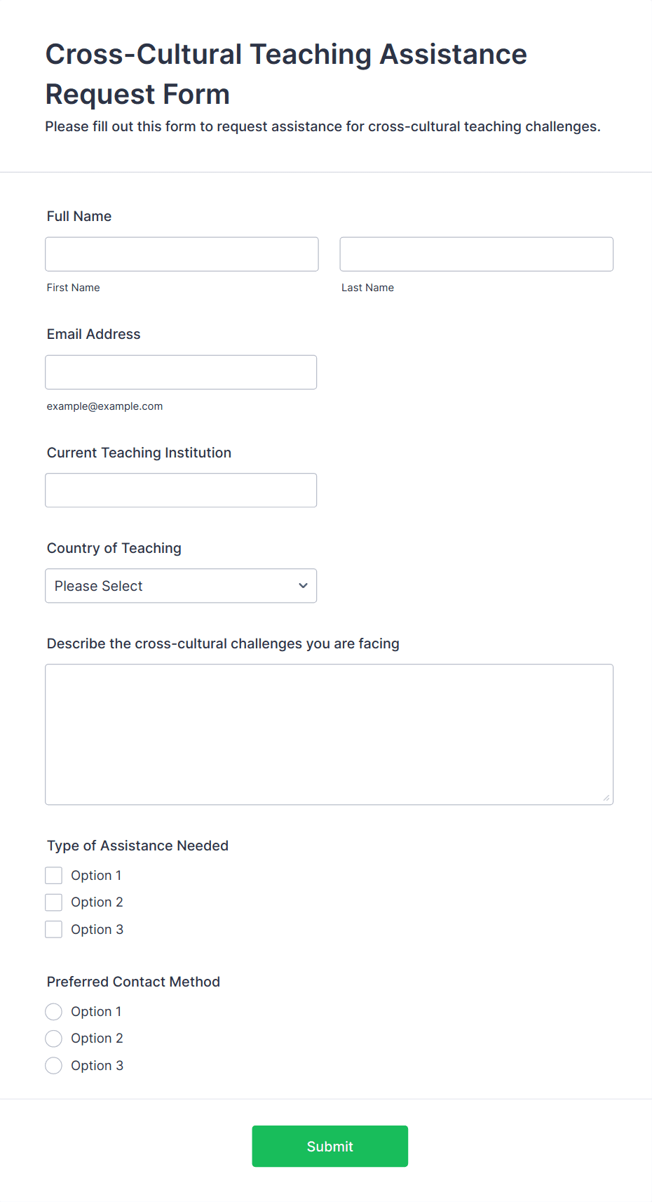 Cross-Cultural Teaching Assistance Request Form Template | Jotform