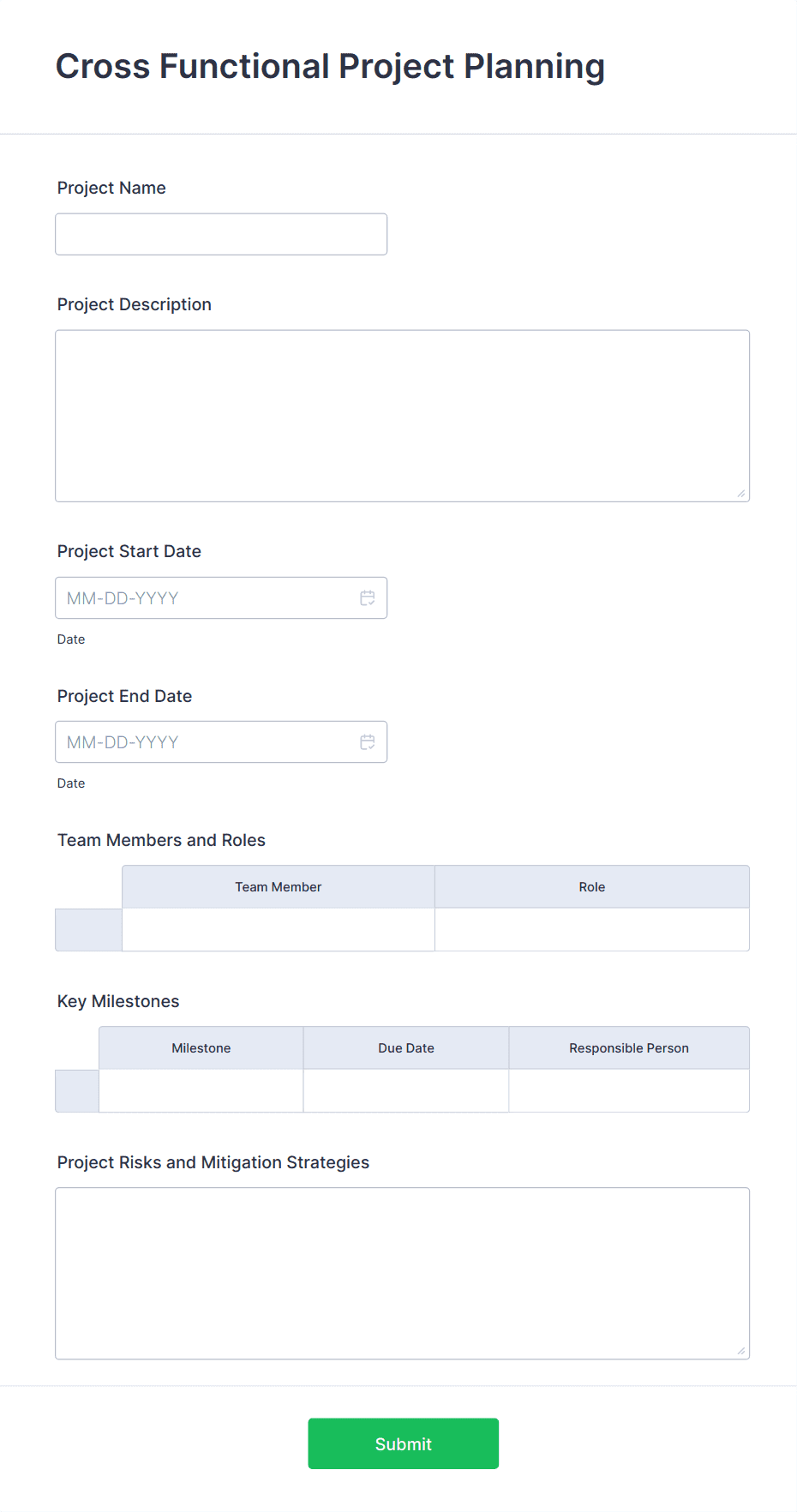 Cross Functional Project Planning Form Template | Jotform