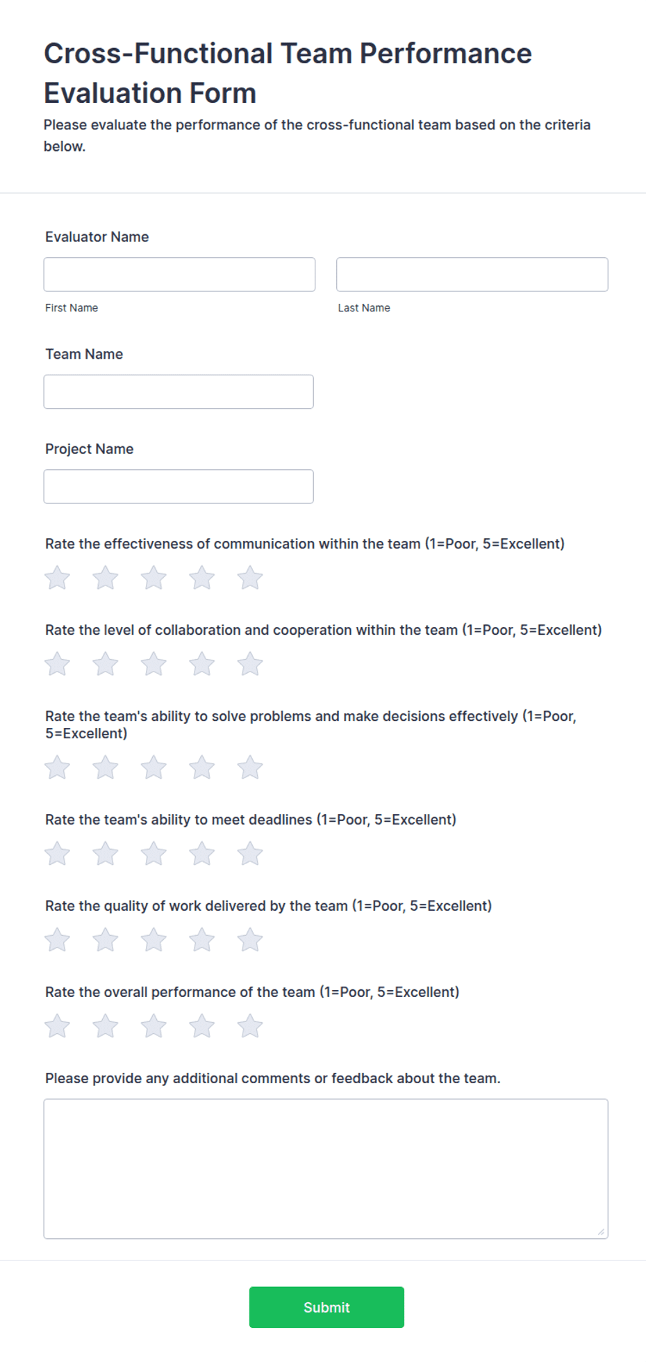 Cross-Functional Team Performance Evaluation Form Template | Jotform