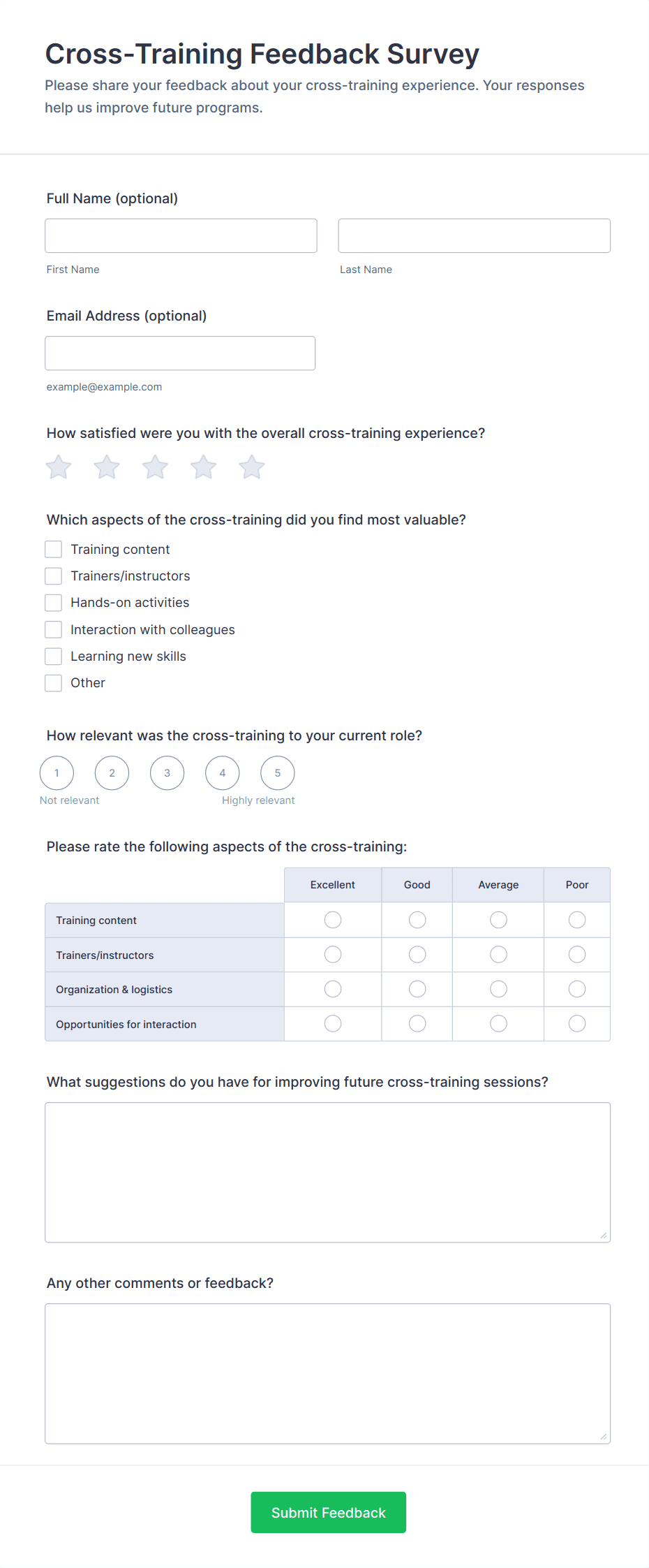 Cross-Training Feedback Survey Form Template | Jotform