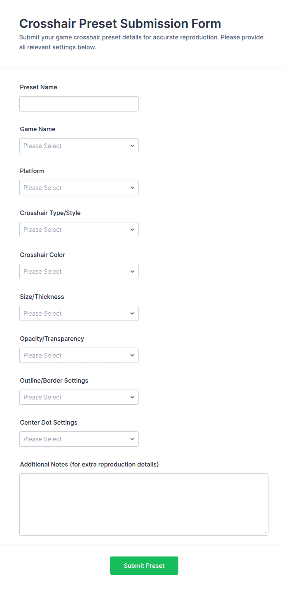 Crosshair Preset Submission Form Template | Jotform