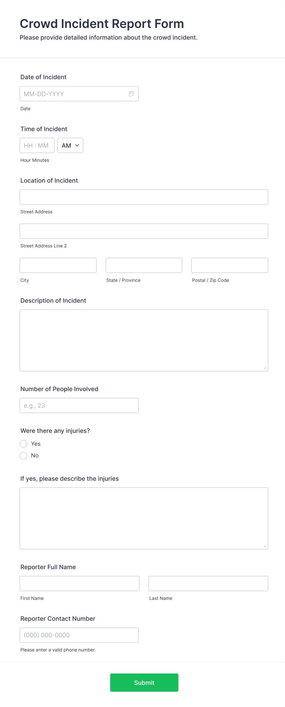 Crowd Incident Report Form Template | Jotform