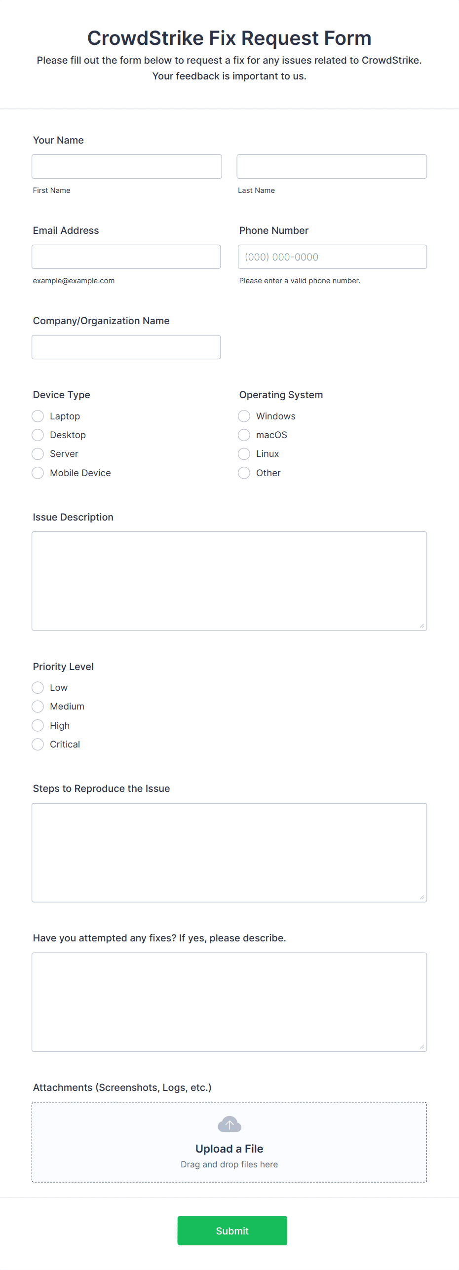 CrowdStrike Fix Request Form Template | Jotform