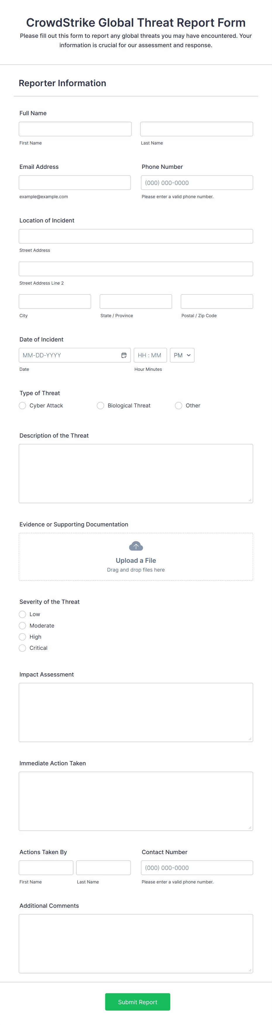 CrowdStrike Global Threat Report Form Template | Jotform