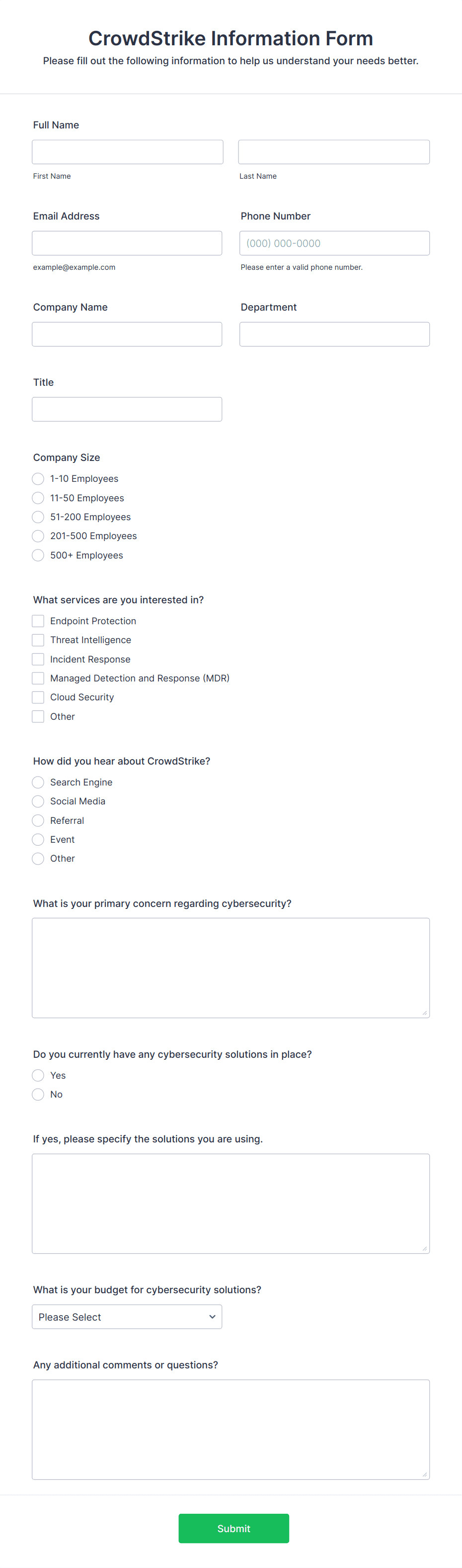 CrowdStrike Information Form Template | Jotform