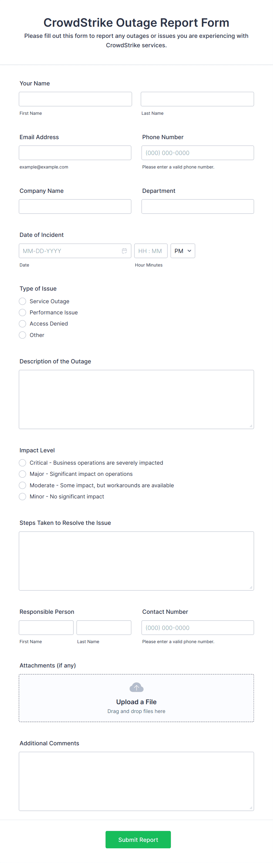 CrowdStrike Outage Report Form Template | Jotform