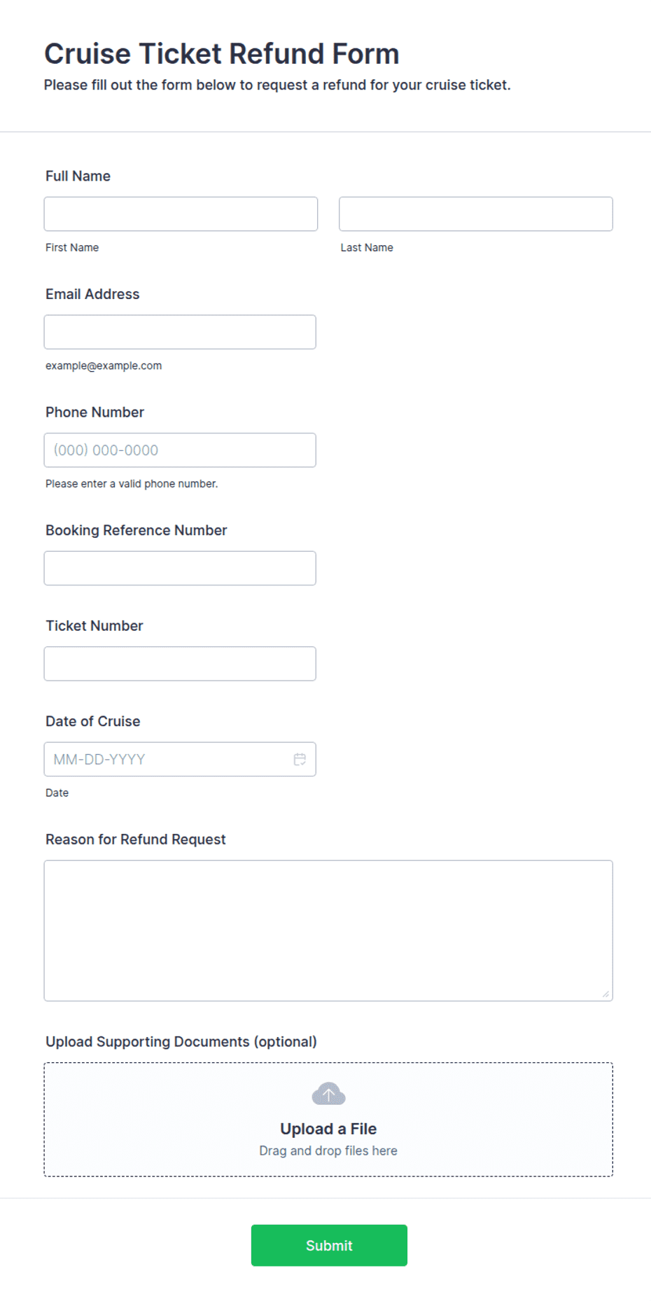 Cruise Ticket Refund Form Template | Jotform