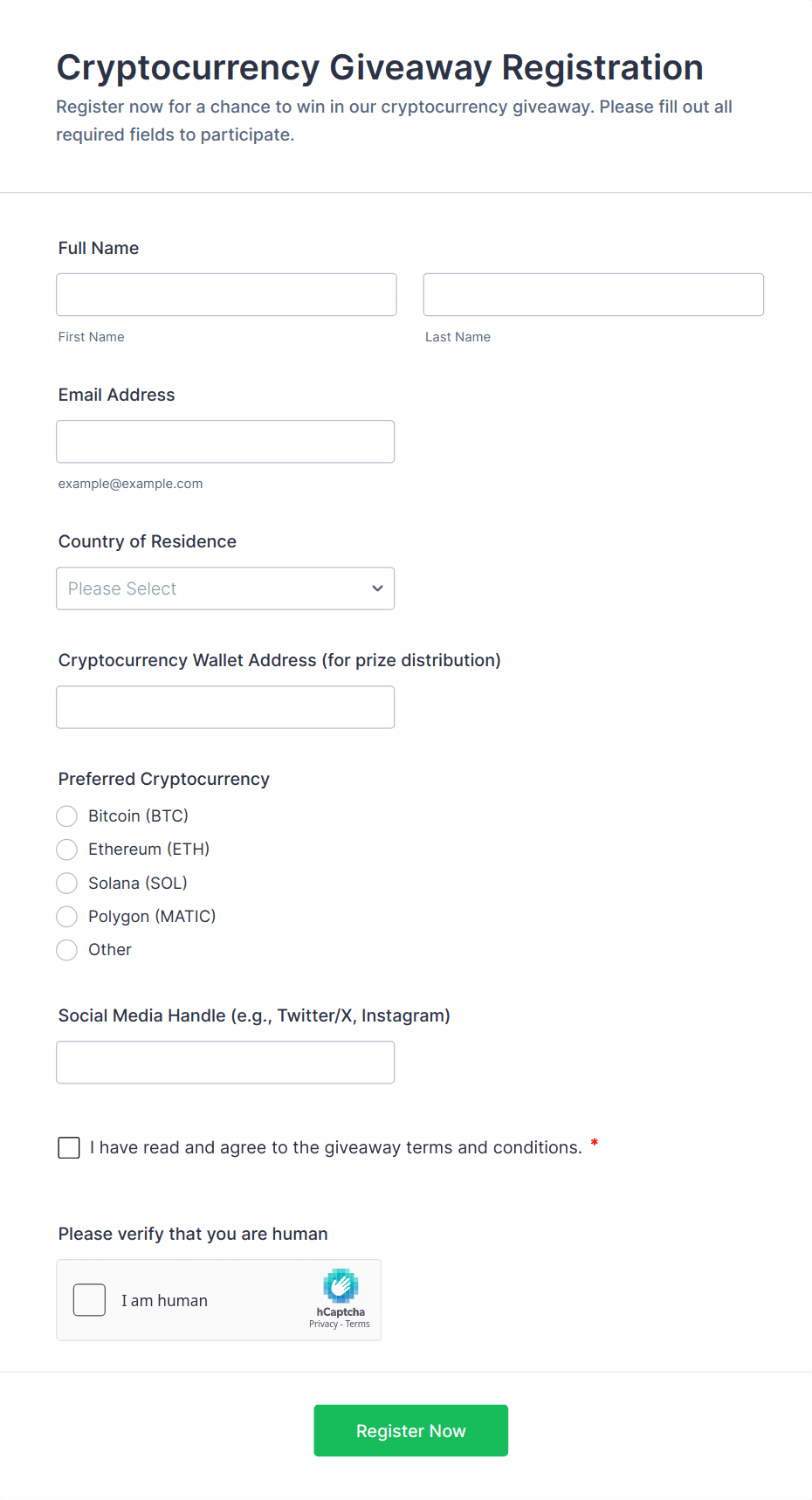 Cryptocurrency Giveaway Registration Form Template | Jotform