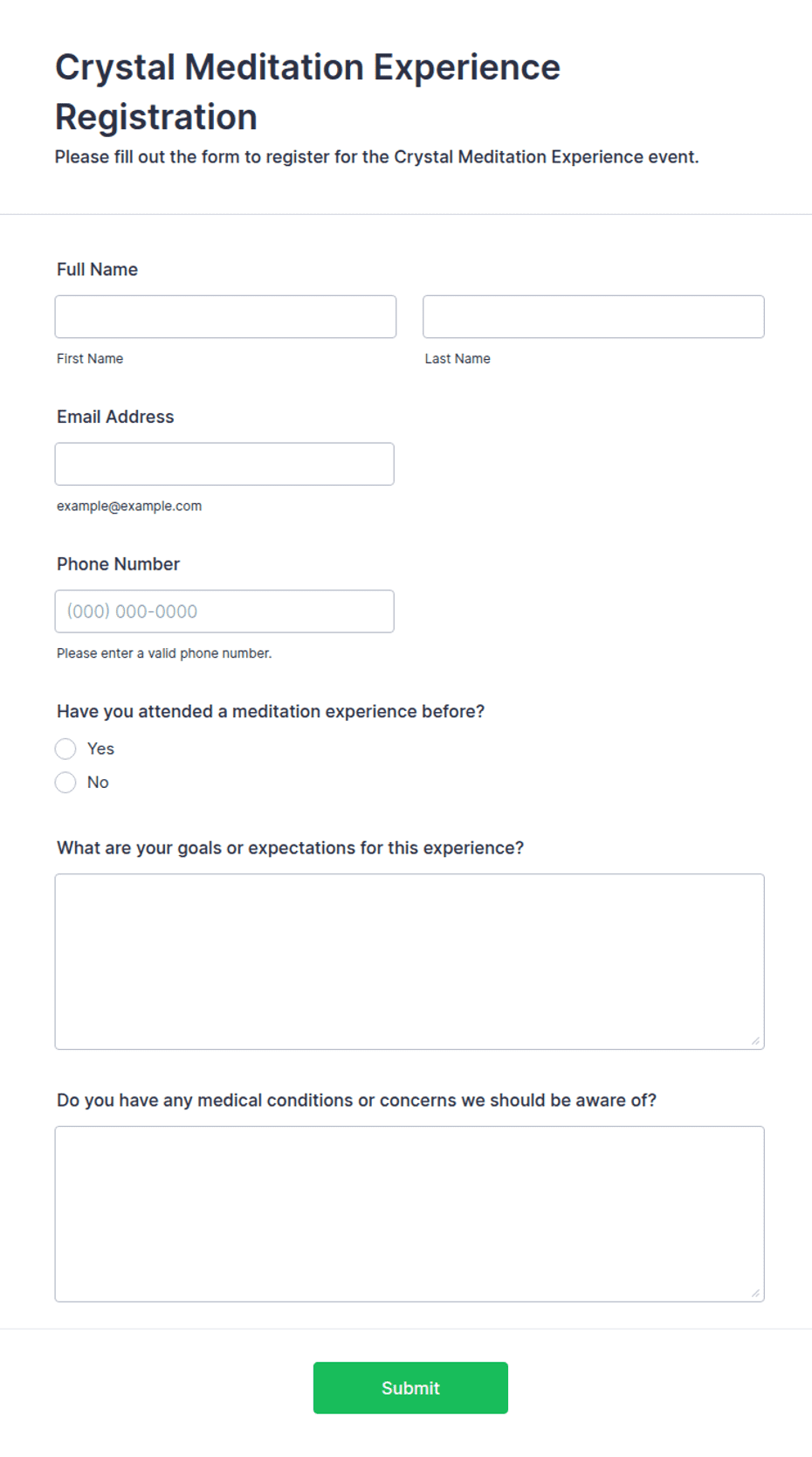 Crystal Meditation Experience Registration Form Template | Jotform
