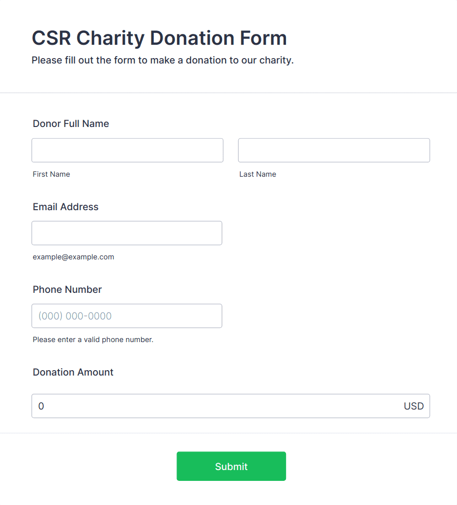 CSR Charity Donation Form Template | Jotform