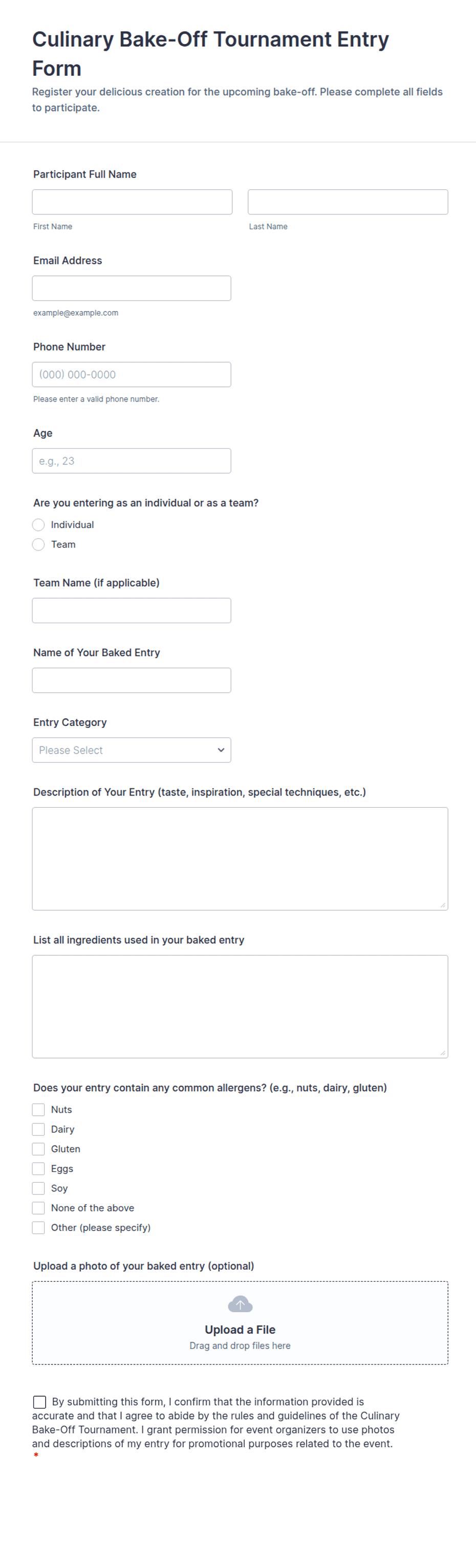 Culinary Bake-Off Tournament Entry Form Template | Jotform