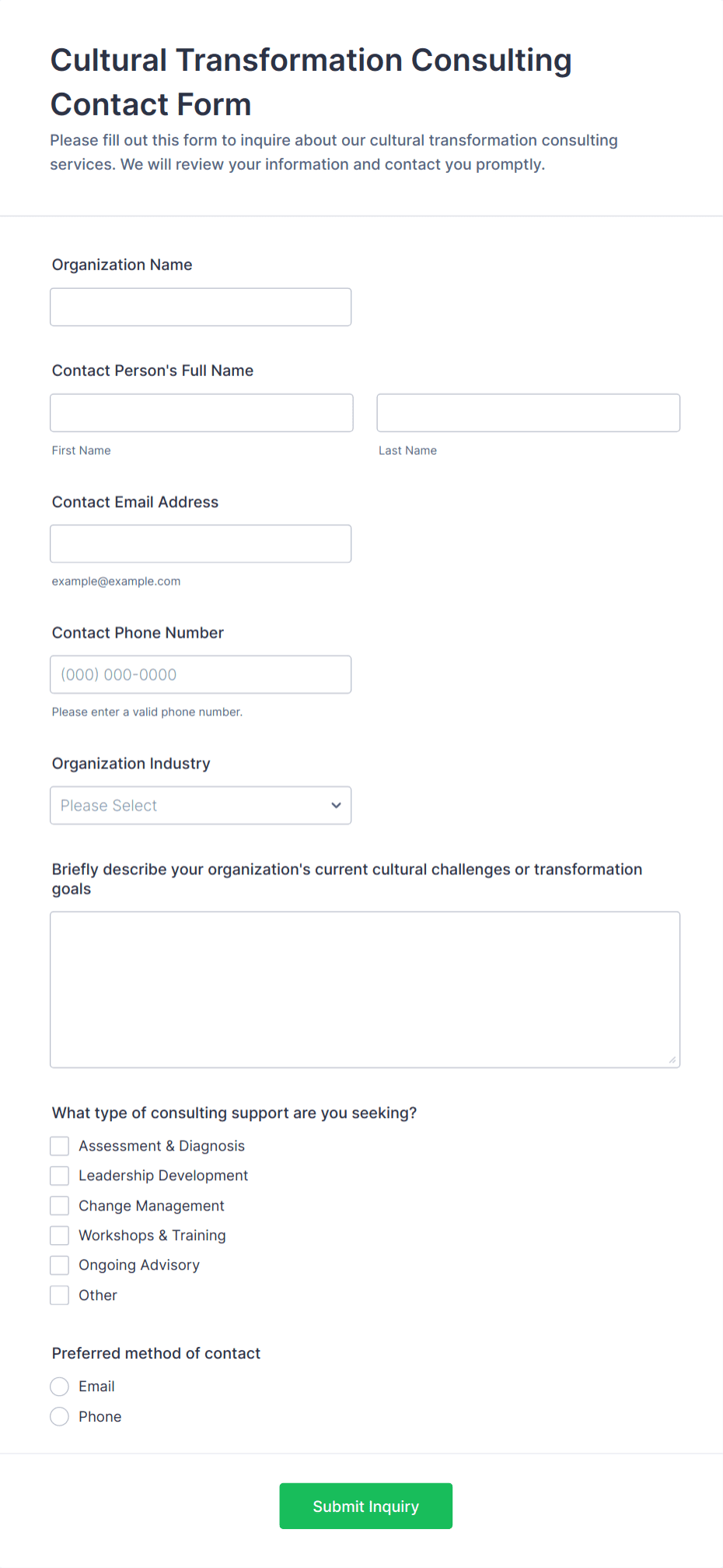 Cultural Transformation Consulting Contact Form Template | Jotform