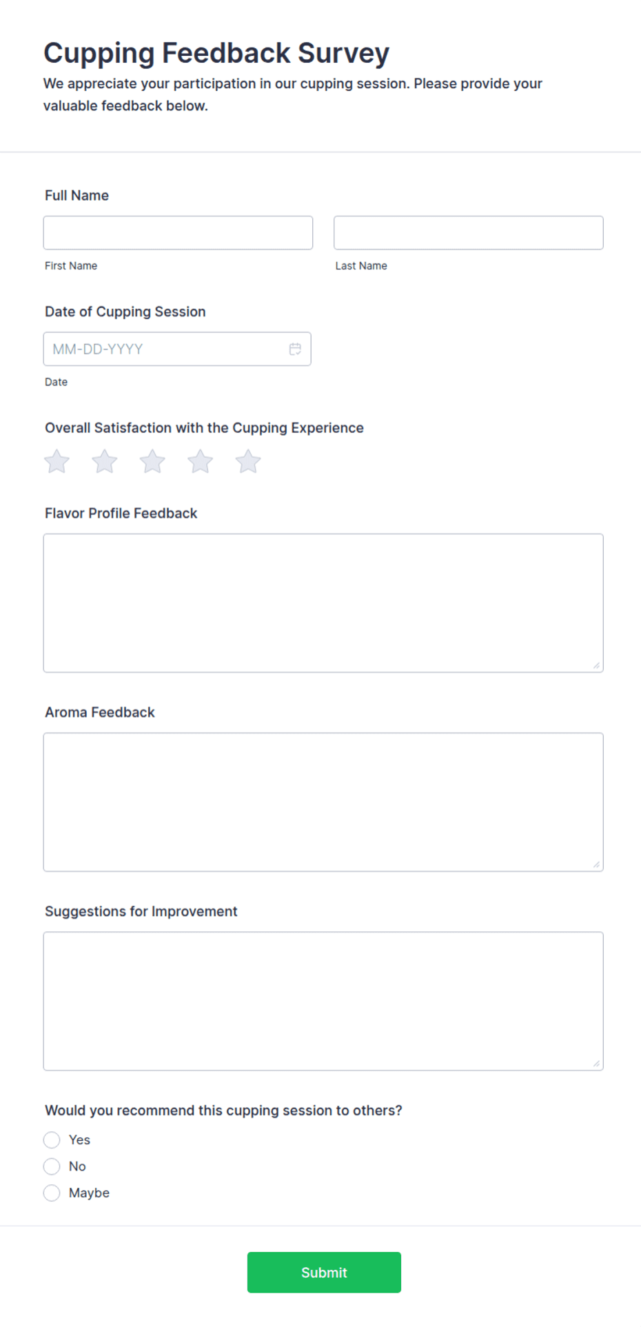 Cupping Feedback Survey Form Template | Jotform