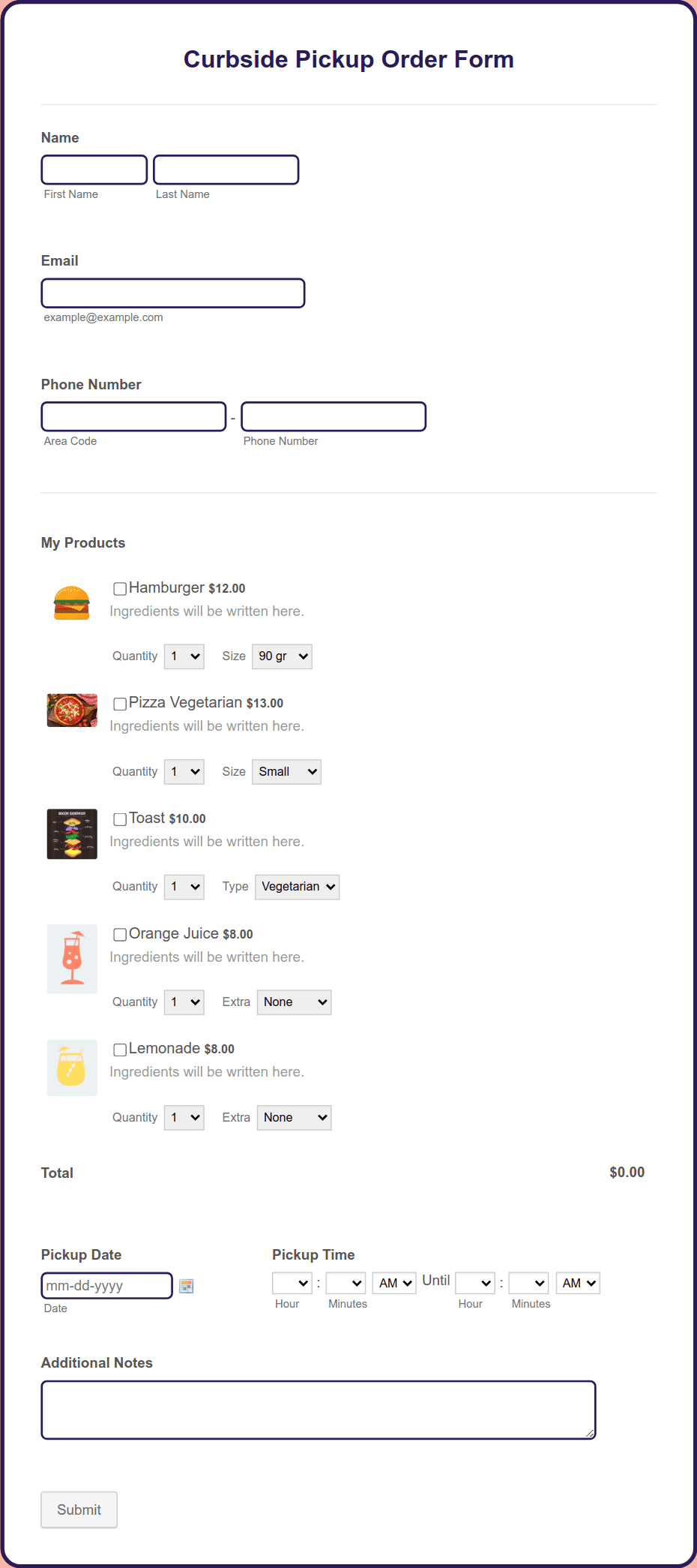 Curbside Pickup Order Form Template | Jotform