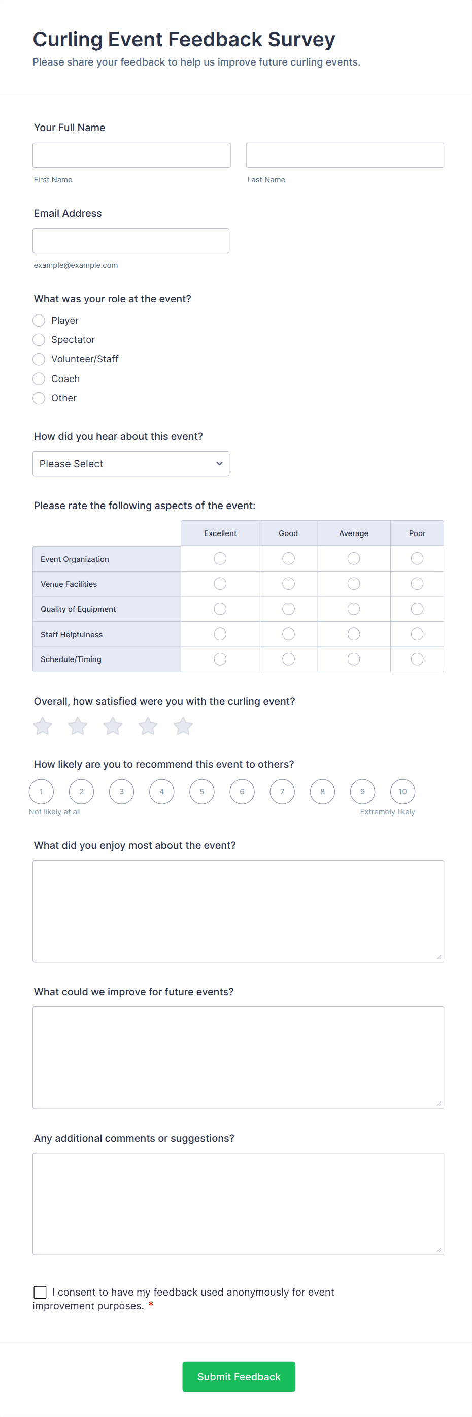 Curling Event Feedback Survey Form Template | Jotform