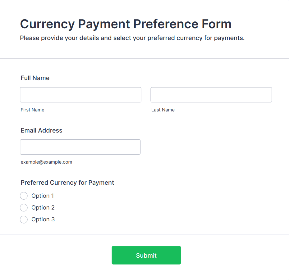 Currency Payment Preference Form Template | Jotform