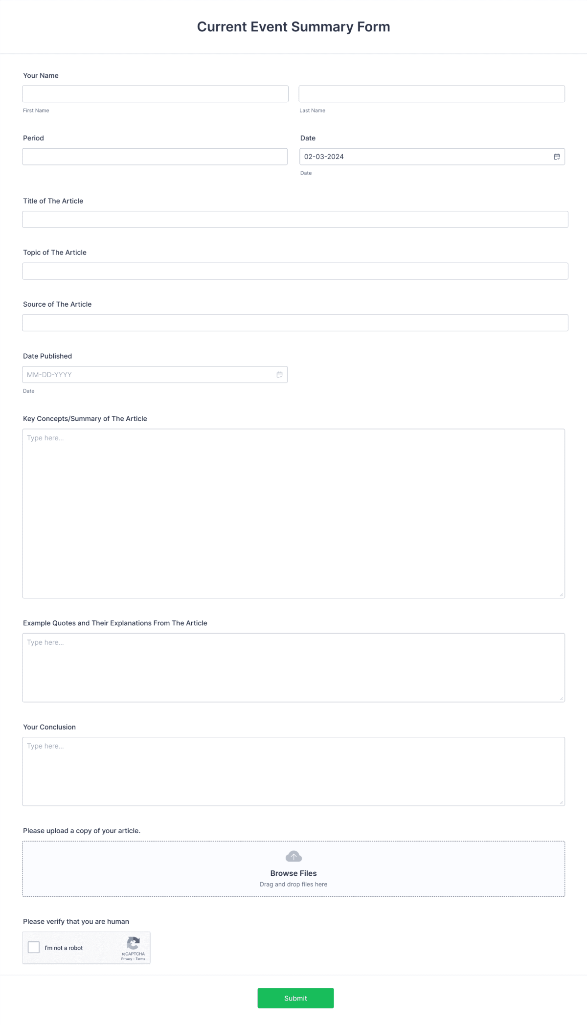 Current Event Summary Form Template | Jotform