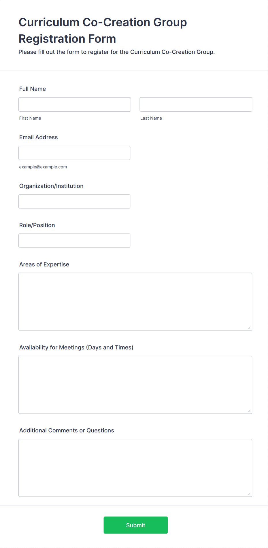 Curriculum Co-Creation Group Registration Form Template | Jotform