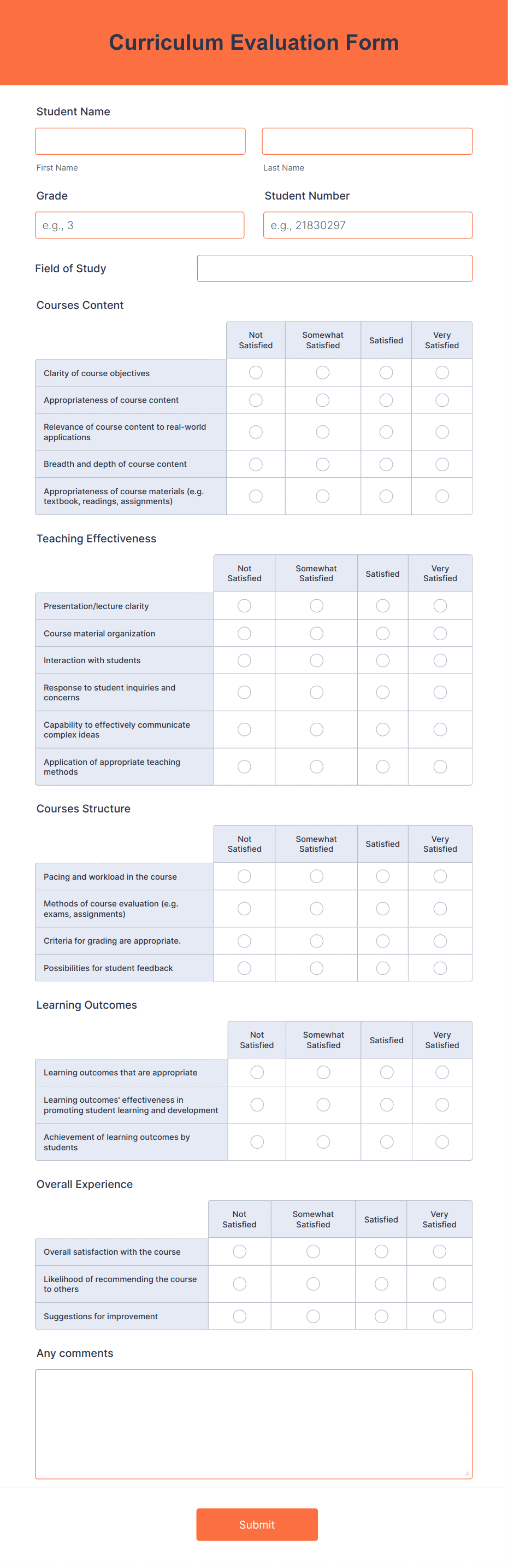 Curriculum Evaluation Form Template | Jotform