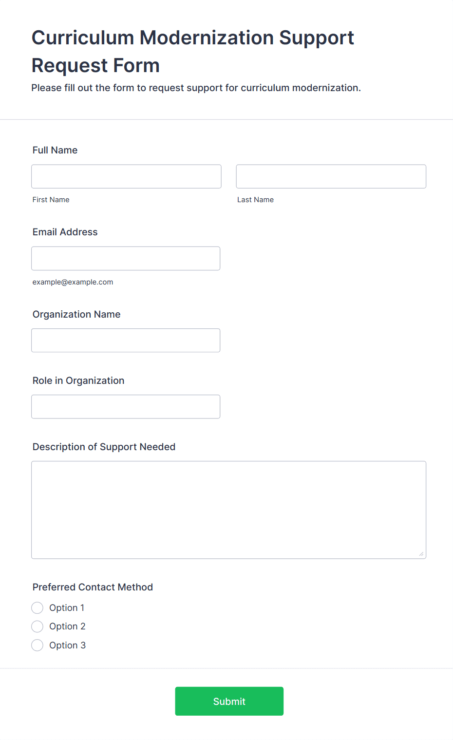 Curriculum Modernization Support Request Form Template | Jotform