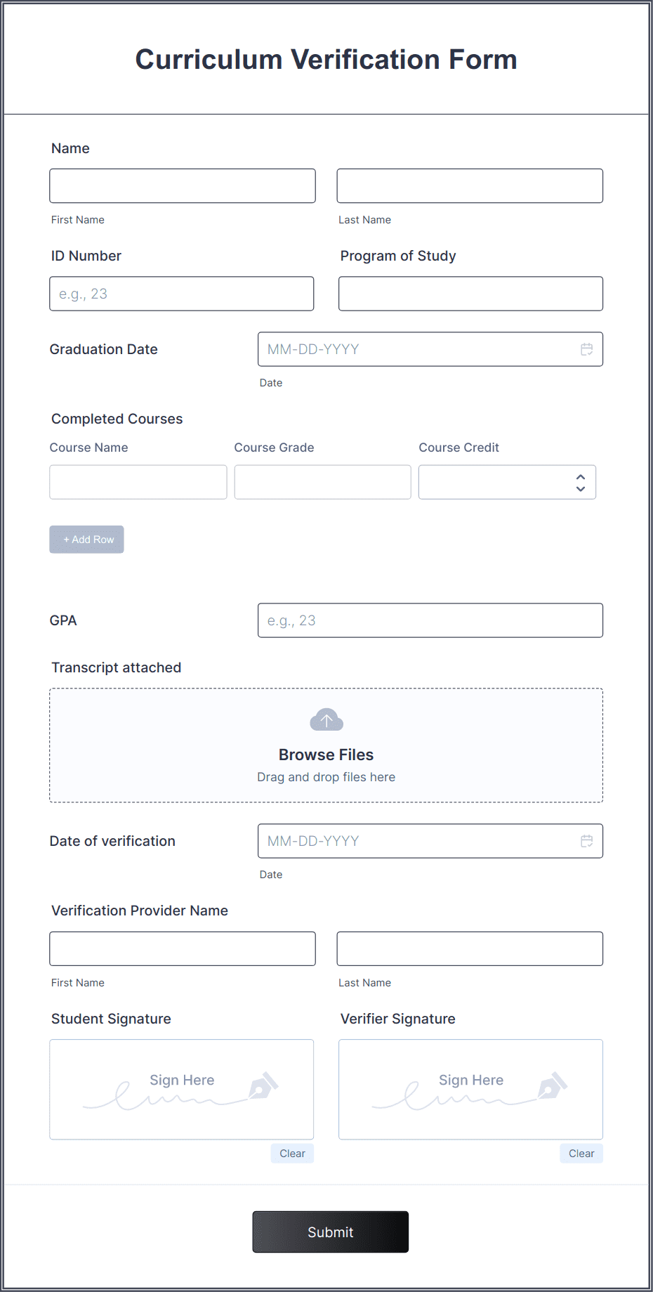 Curriculum Verification Form Template | Jotform