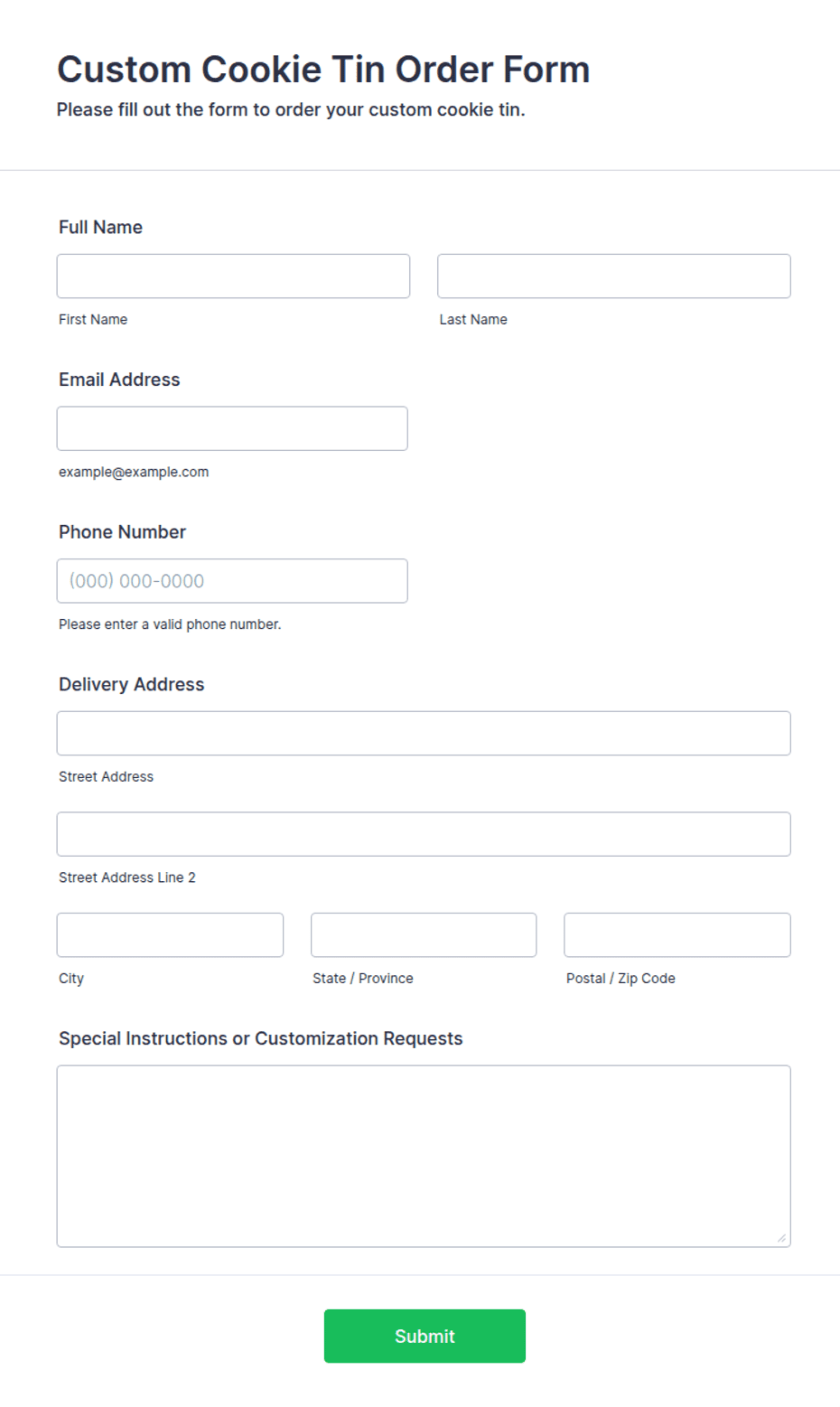 Custom Cookie Tin Order Form Template | Jotform