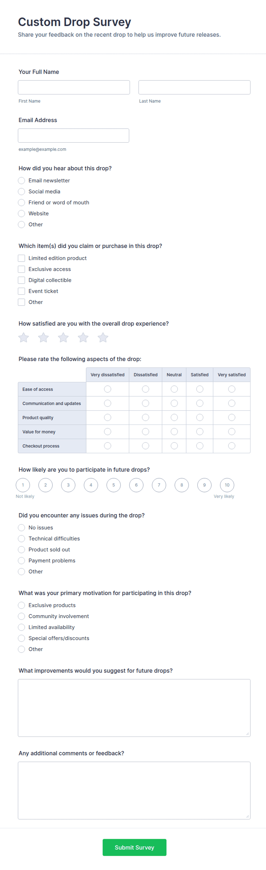 Custom Drop Survey Form Template | Jotform