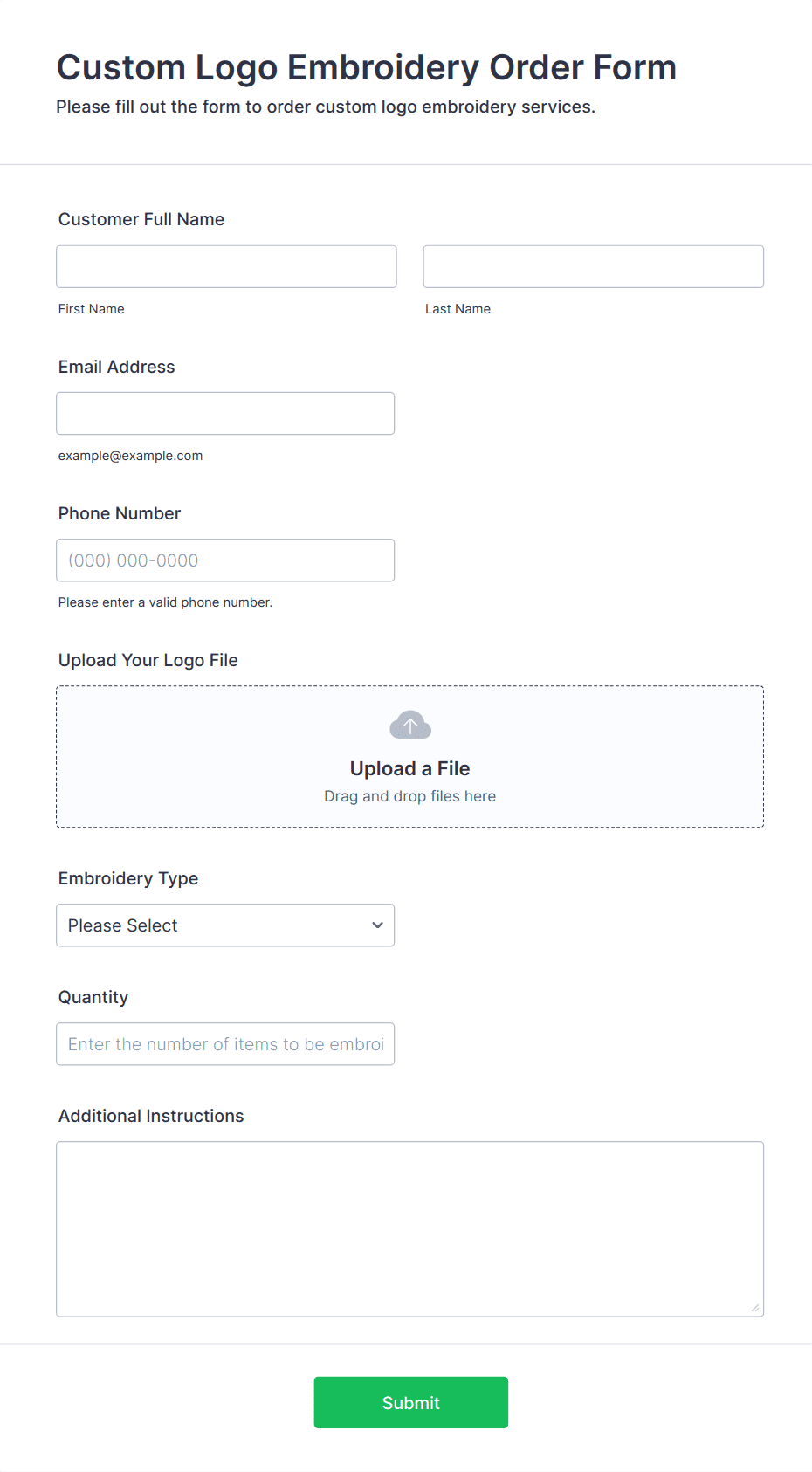 Custom Logo Embroidery Order Form Template | Jotform