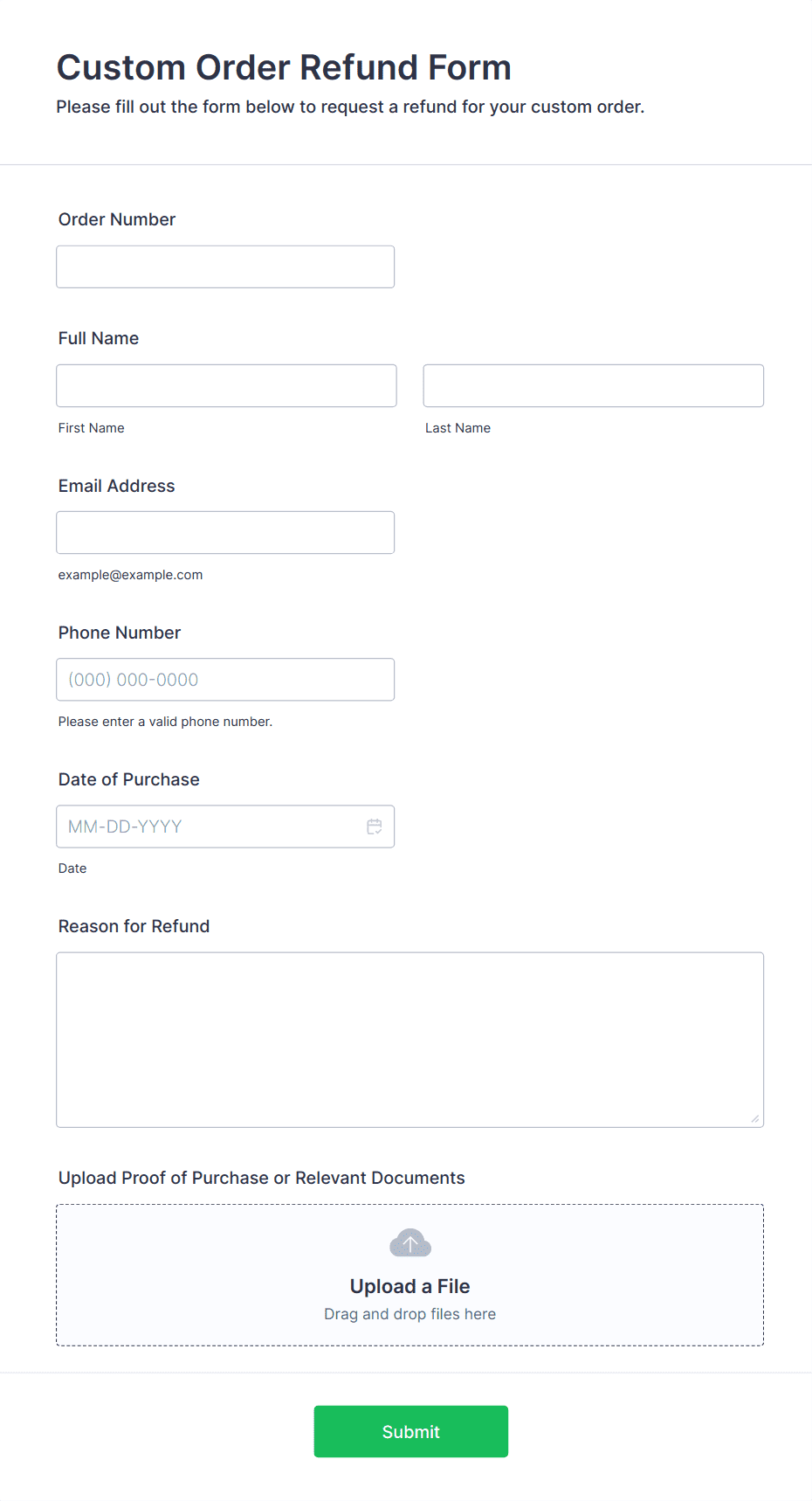 Custom Order Refund Form Template | Jotform