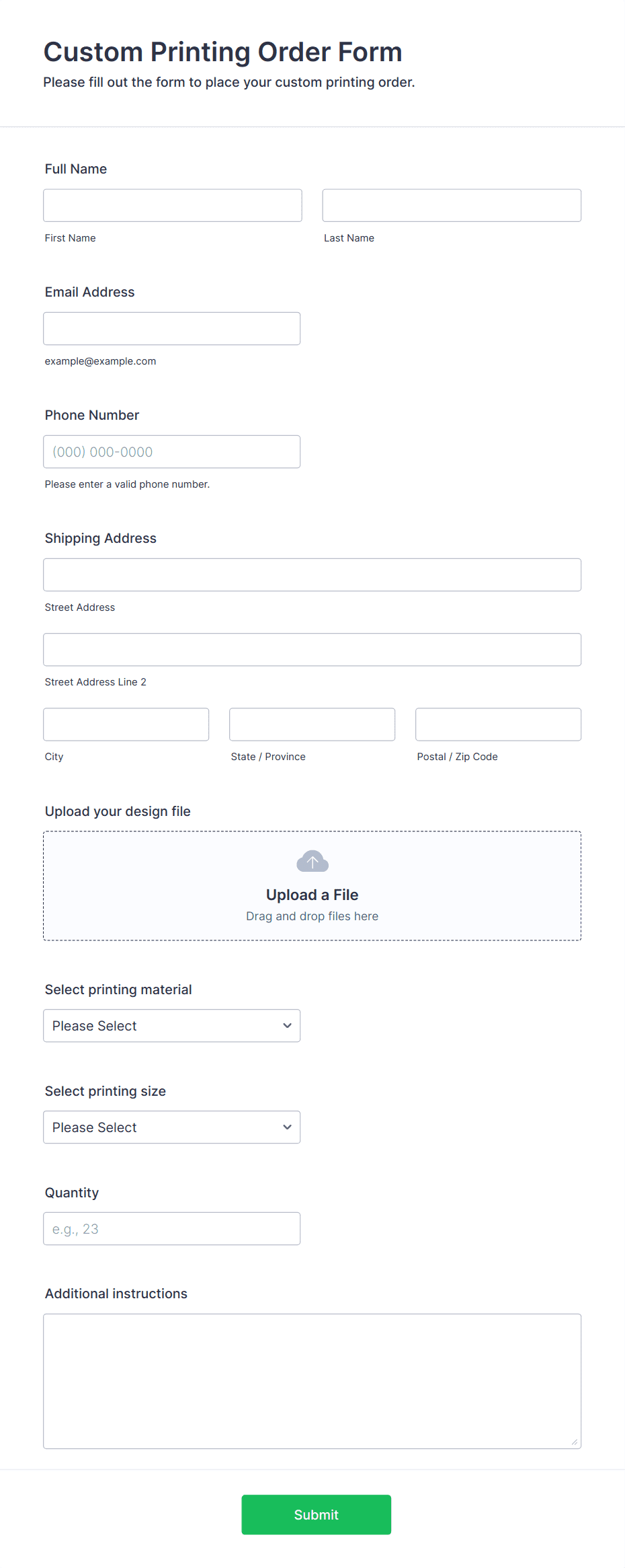 Custom Printing Order Form Template | Jotform