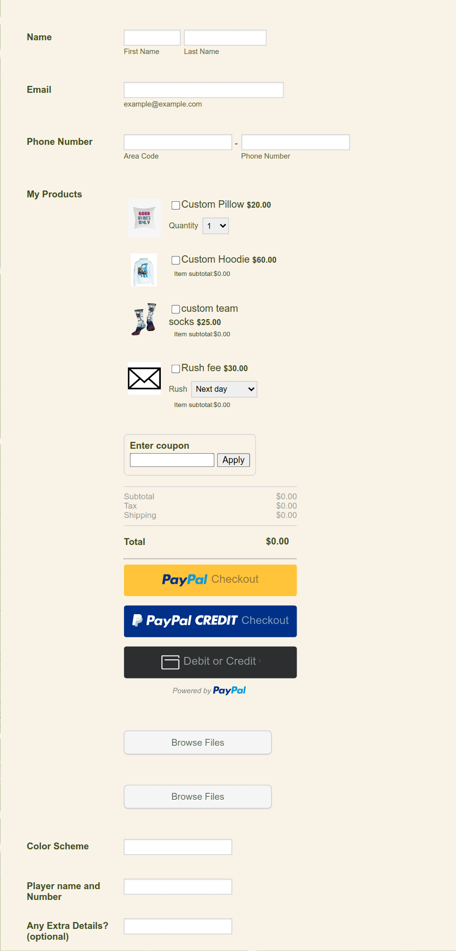 Custom Sports Order Form Template | Jotform