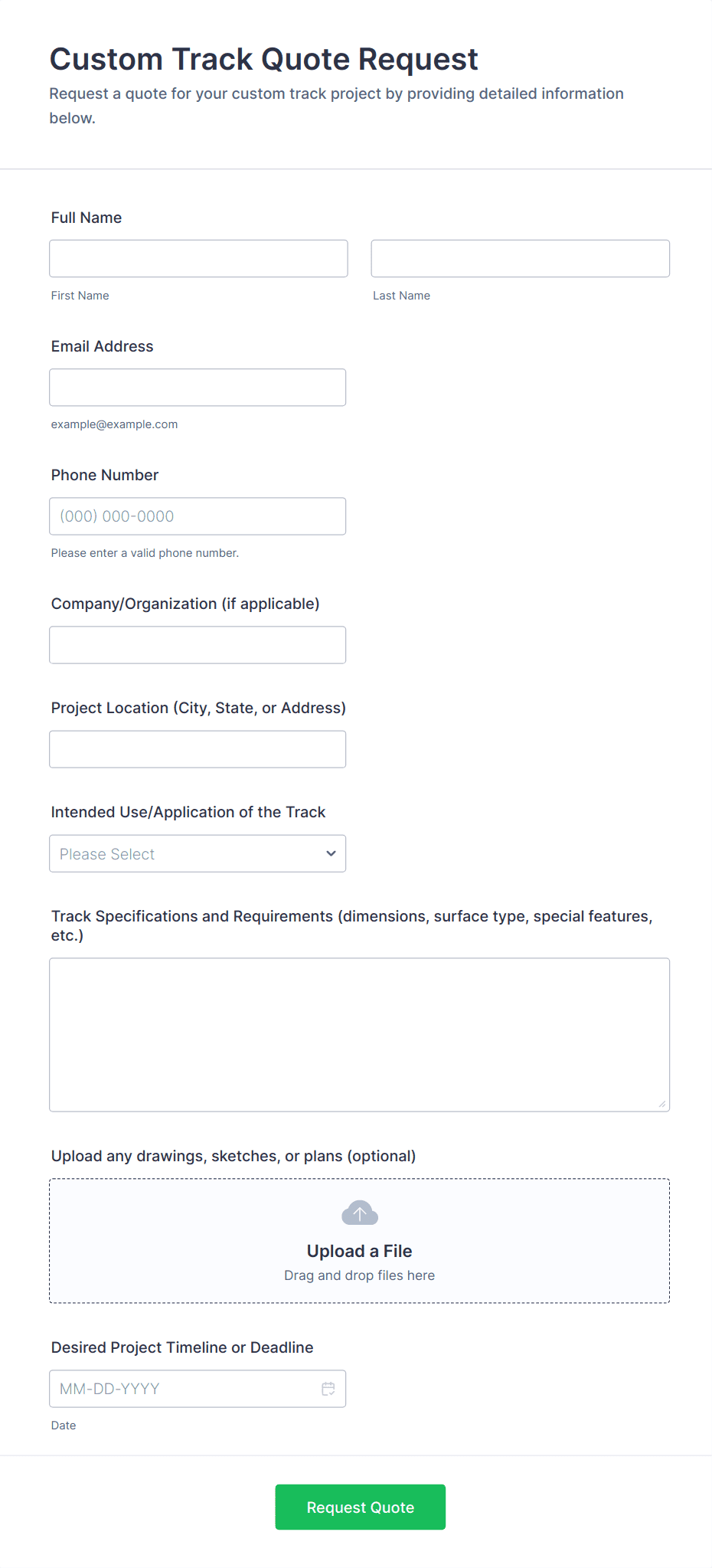 Custom Track Quote Request Form Template | Jotform