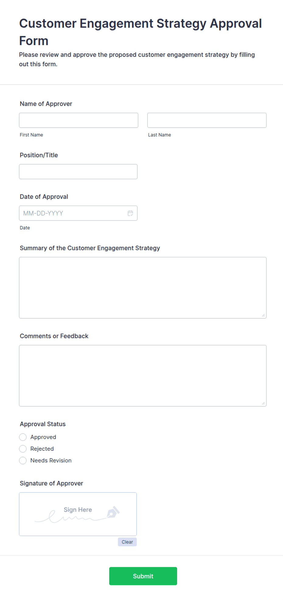Customer Engagement Strategy Approval Form Template | Jotform