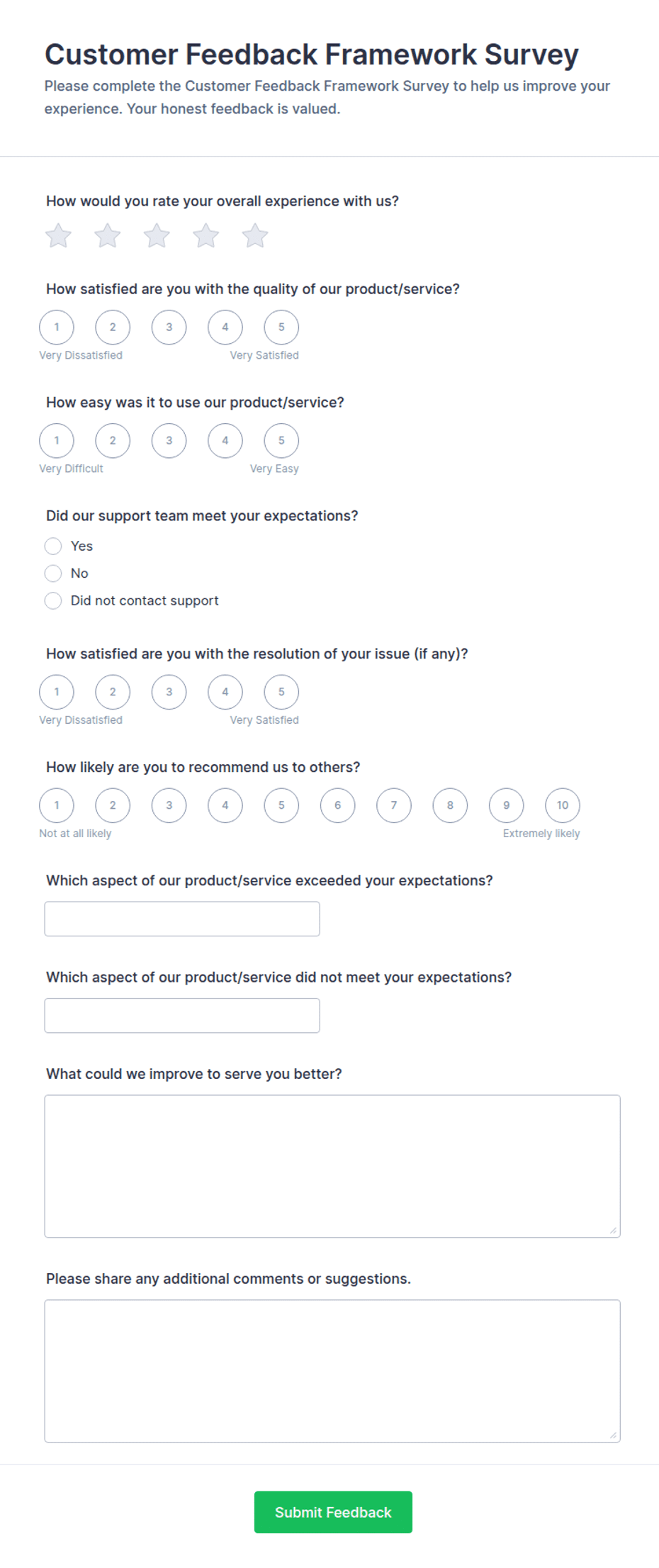 Customer Feedback Framework Survey Form Template | Jotform