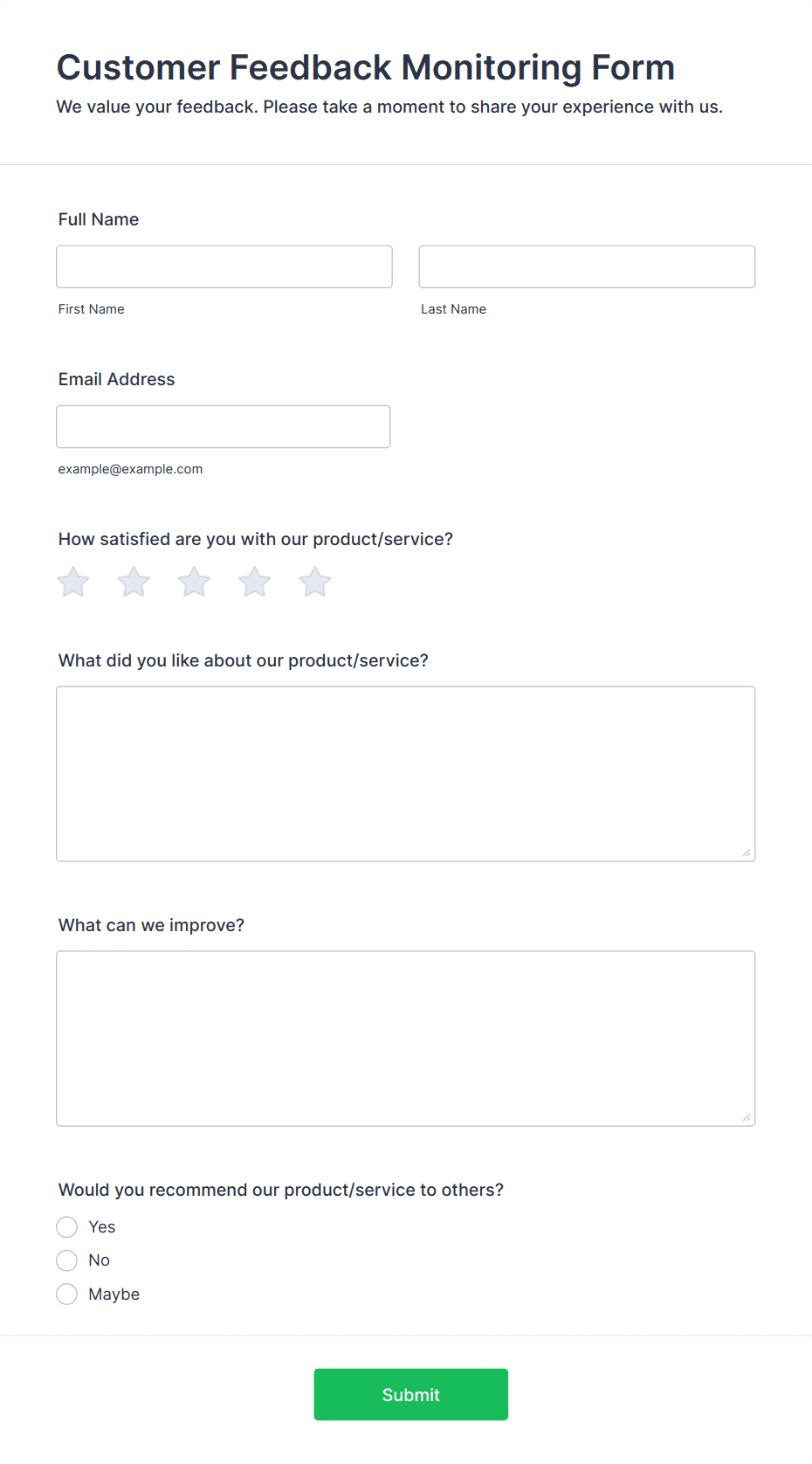 Customer Feedback Monitoring Form Template | Jotform