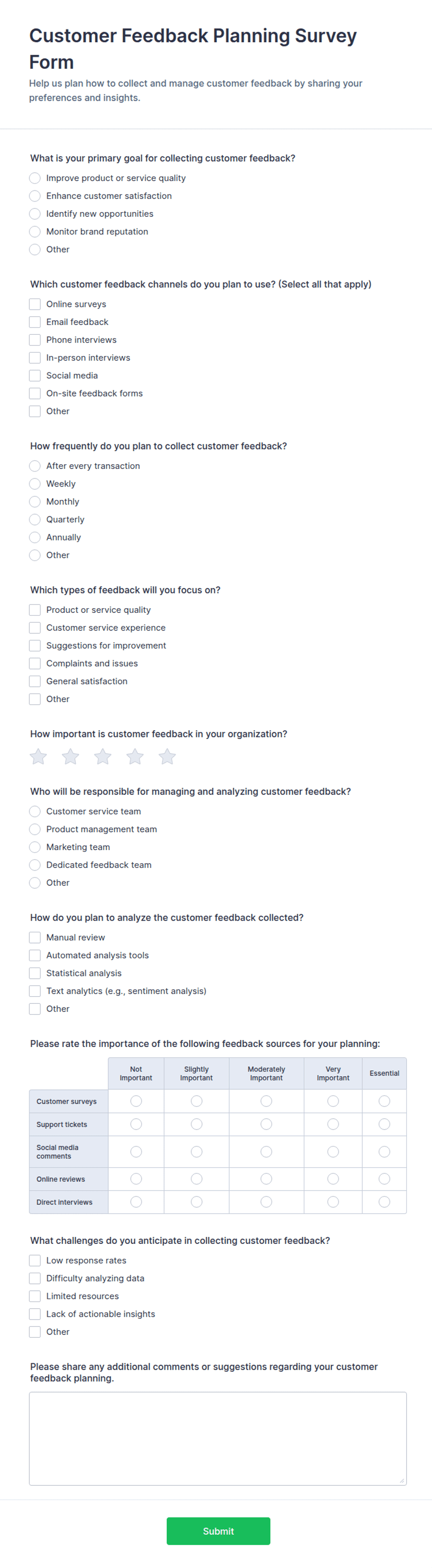 Customer Feedback Planning Survey Form Template | Jotform