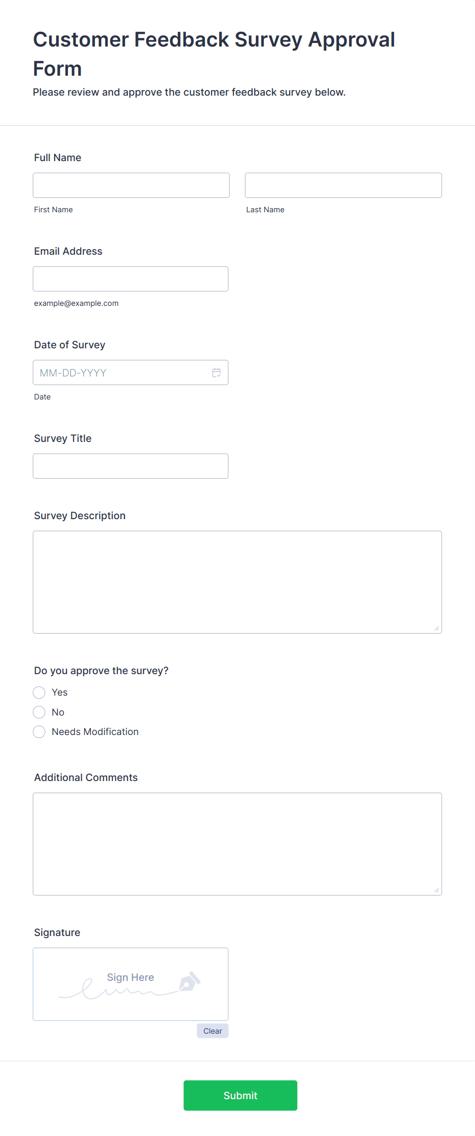 Customer Feedback Survey Approval Form Template | Jotform