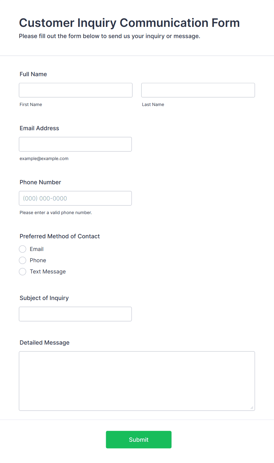 Customer Inquiry Communication Form Template Jotform