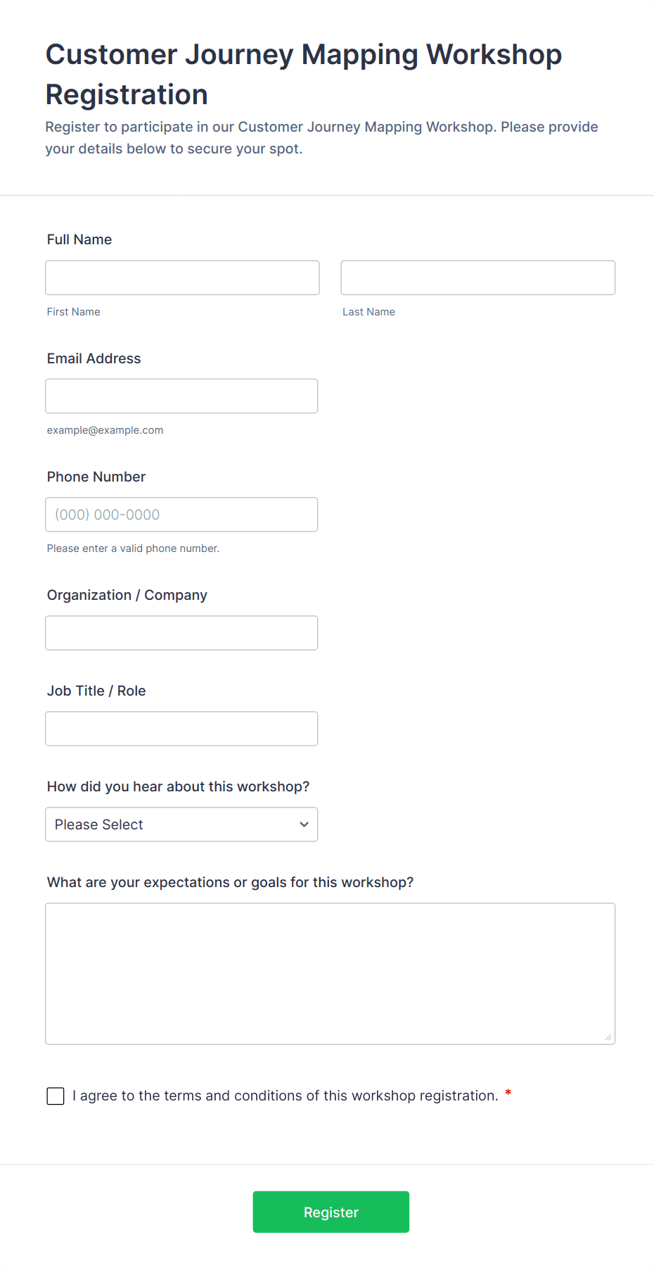 Customer Journey Mapping Workshop Registration Form Template | Jotform
