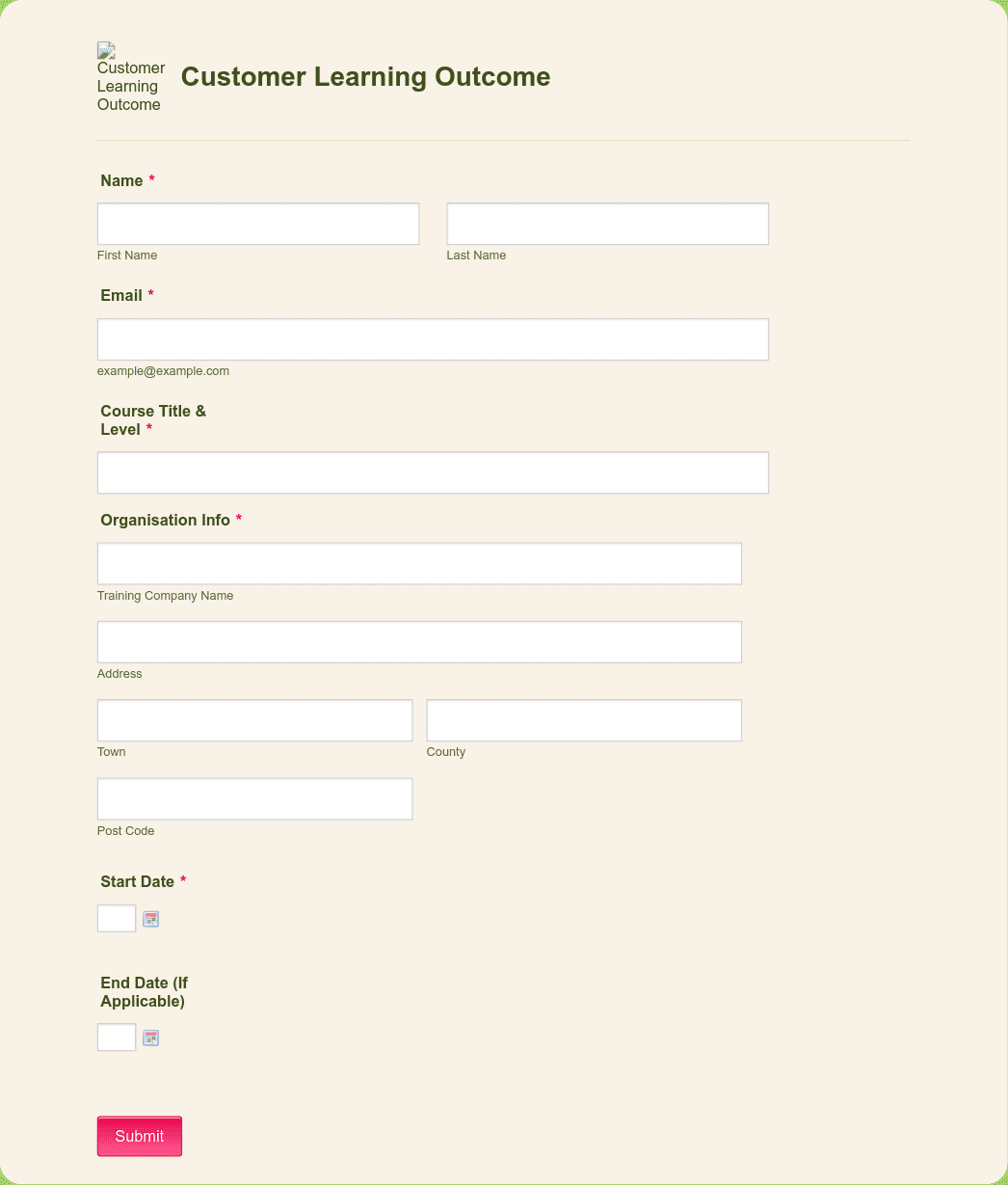 Customer Learning Outcome Form Template | Jotform