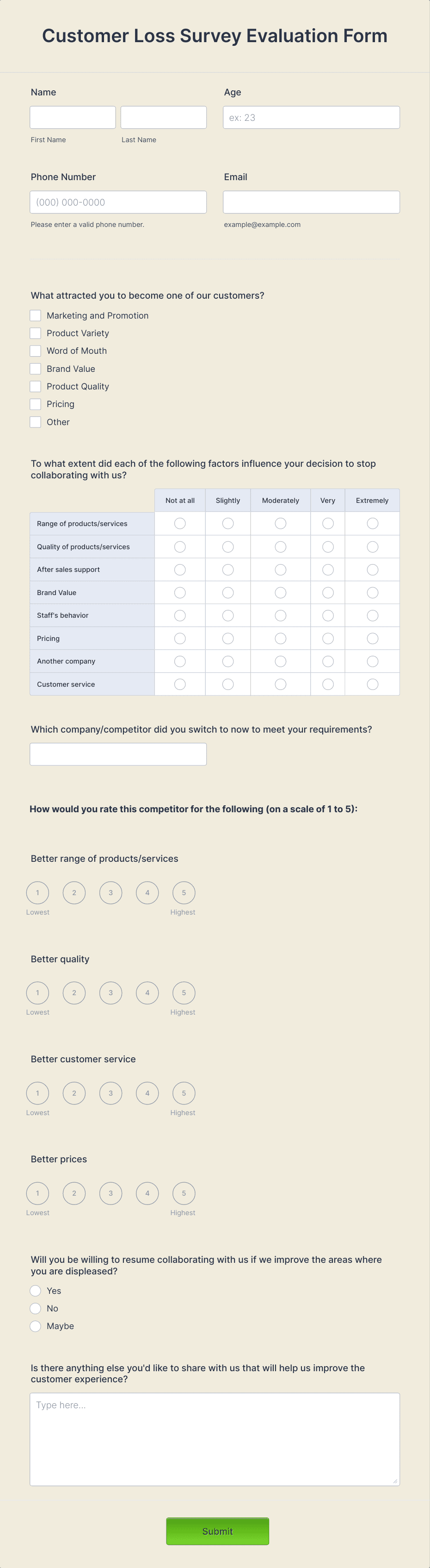 Customer Loss Survey Evaluation Form Template | Jotform