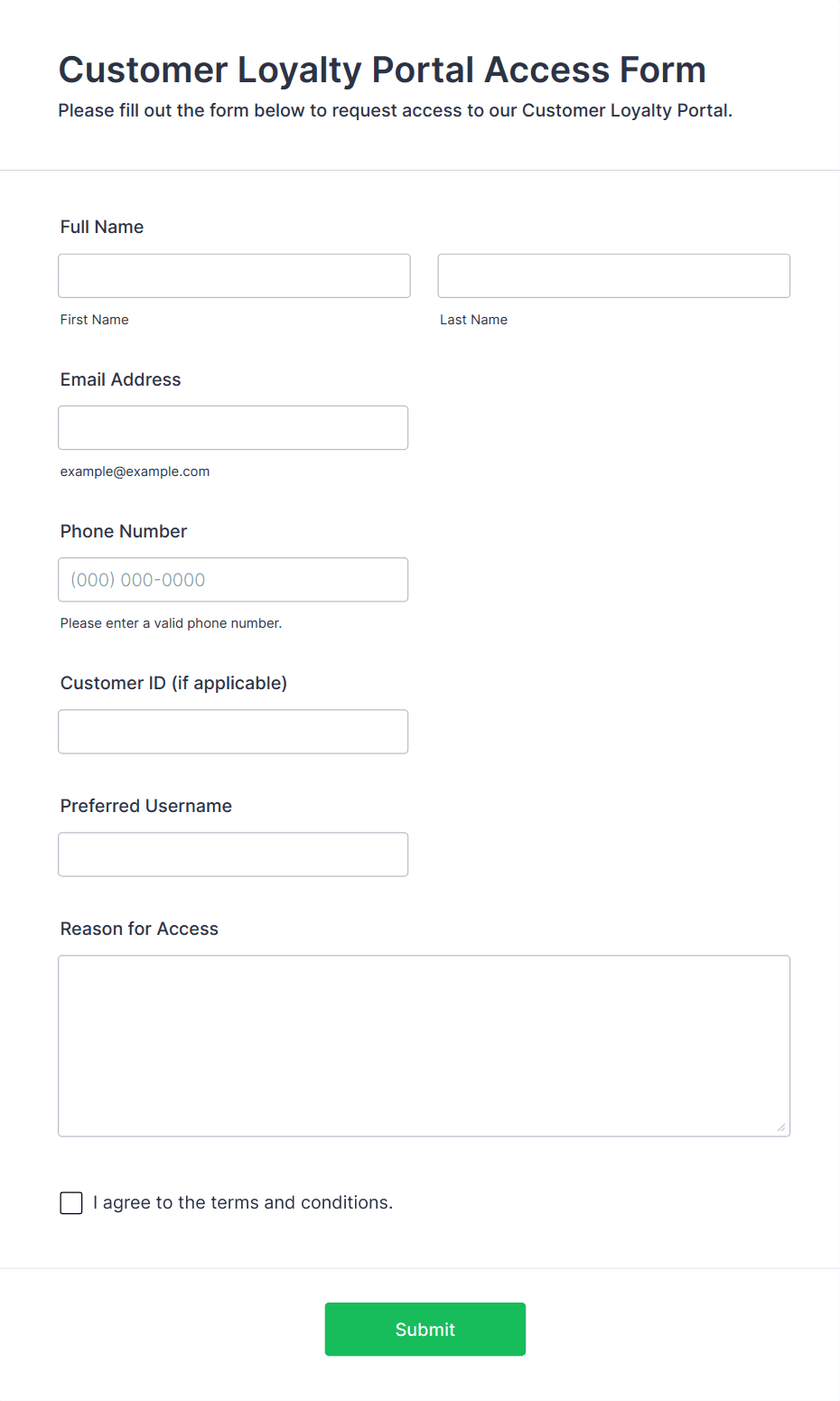 Customer Loyalty Portal Access Form Template | Jotform